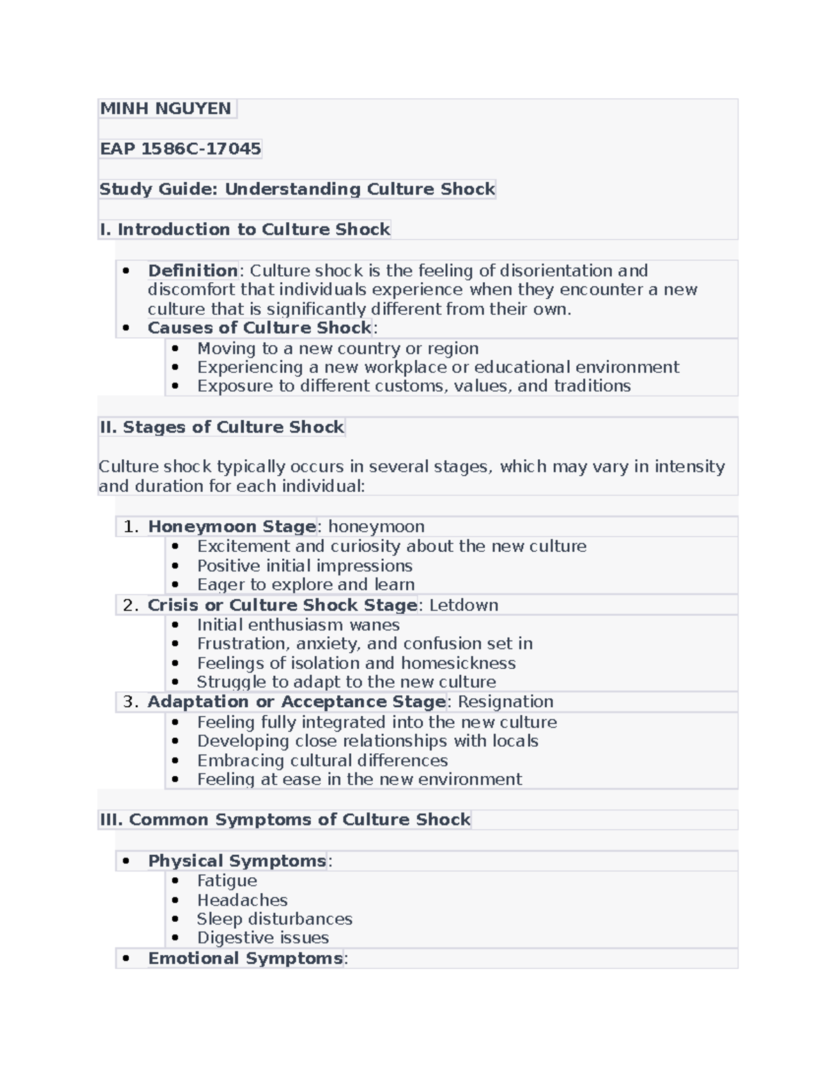 Study Guide - wewwe - MINH NGUYEN EAP 1586C- Study Guide: Understanding ...