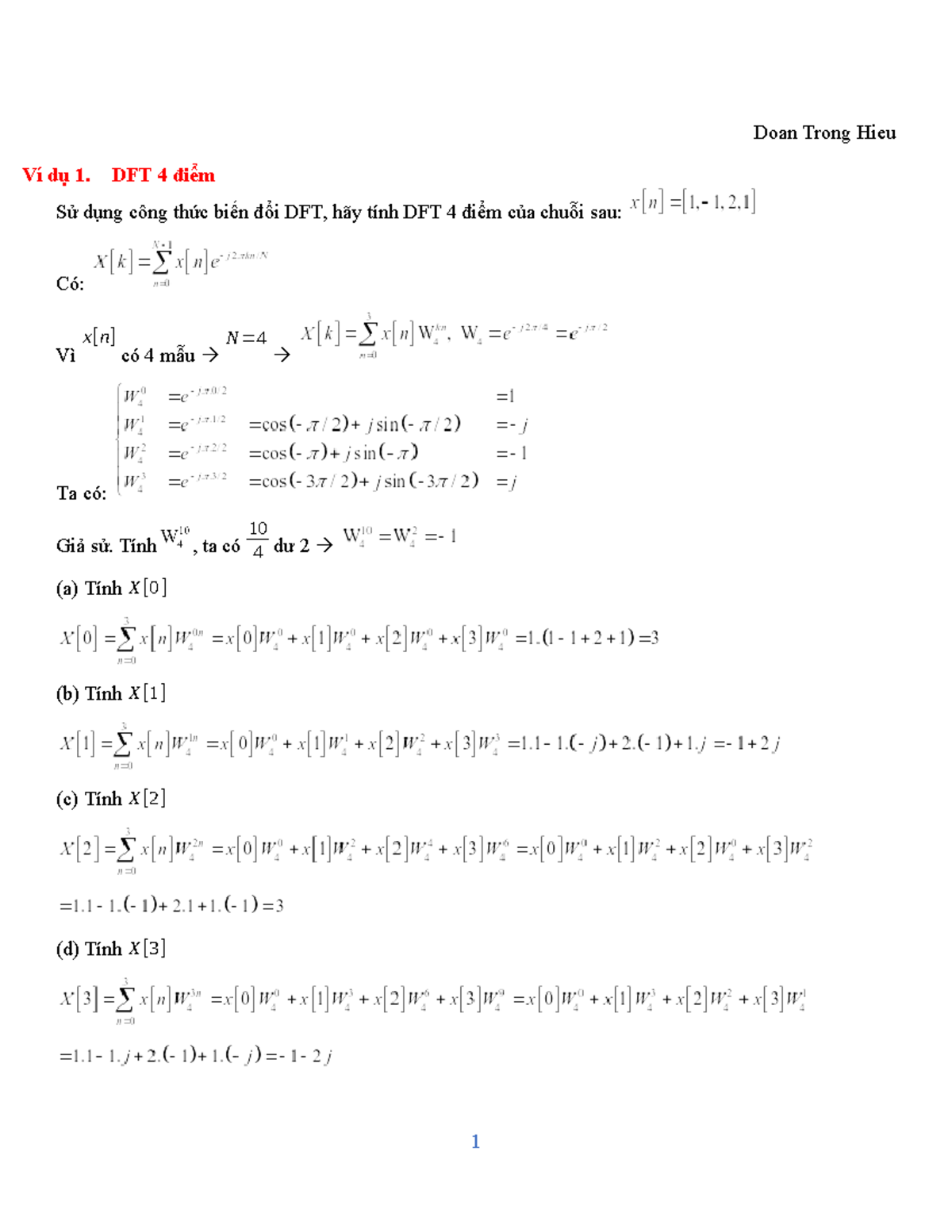 Chap 7 8 Dft Fft Ví Dụ 1 Dft 4 điểm Sử Dụng Công Thức Biến đổi Dft