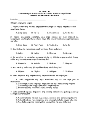 Diagnostic EXAM Grade 9 - * FILIPINO 9 DIAGNOSTIC EXAM NAME: GRADE: 1 ...