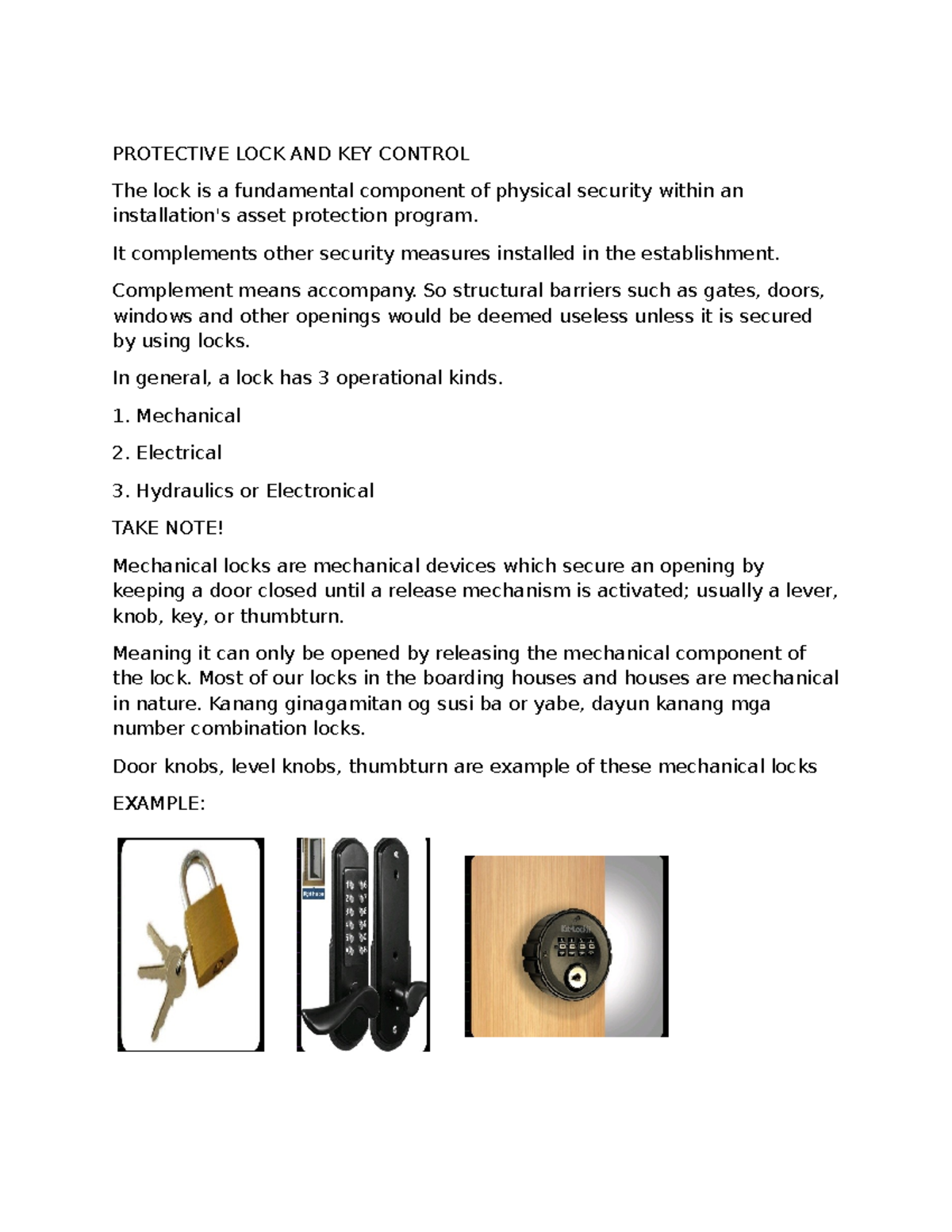 Document - For educational purposes - PROTECTIVE LOCK AND KEY CONTROL ...