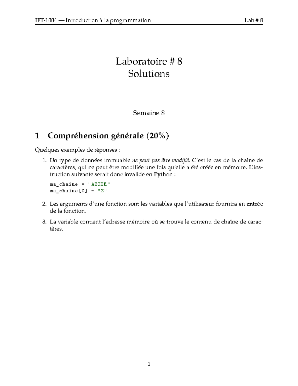 IFT-1004 A2021 TD08 Solutions 1 - IFT-1004 — Introduction à la programmation Lab # 8 Laboratoire ...