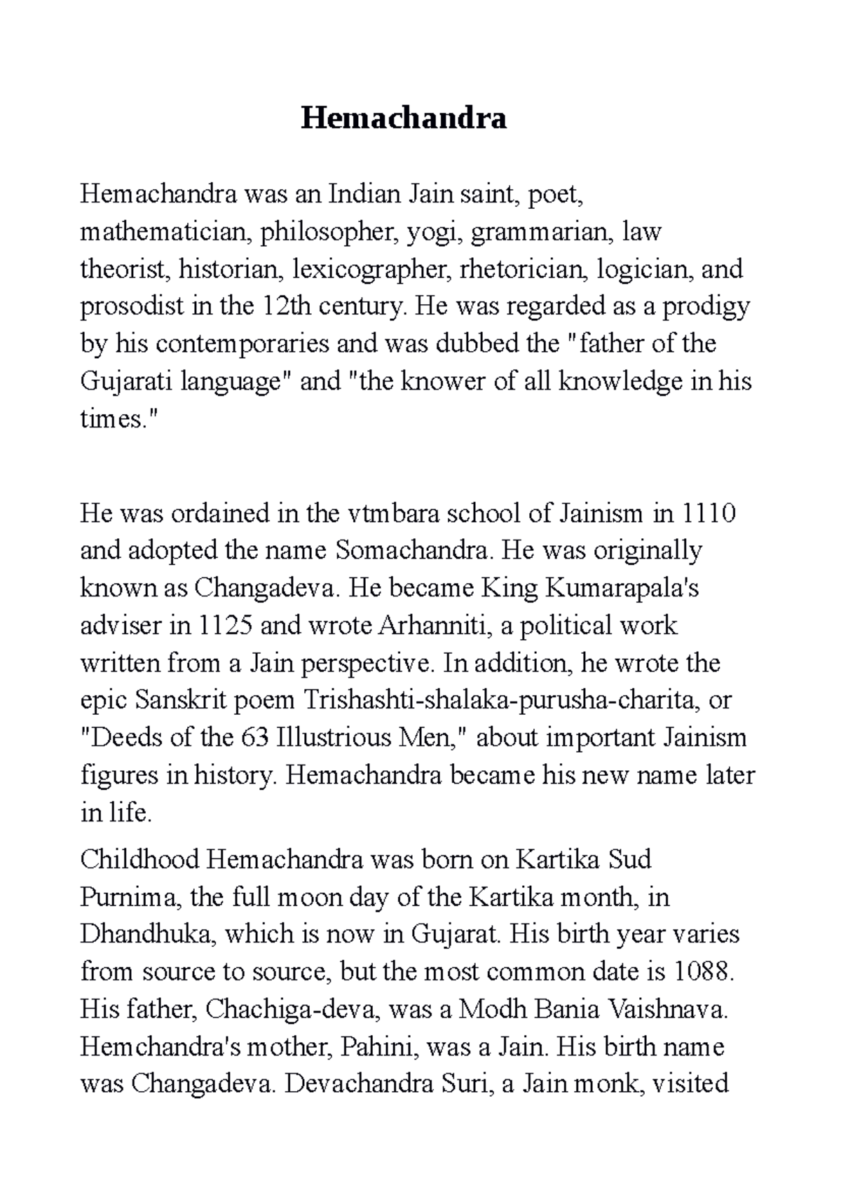 Hemachandra Mathematician