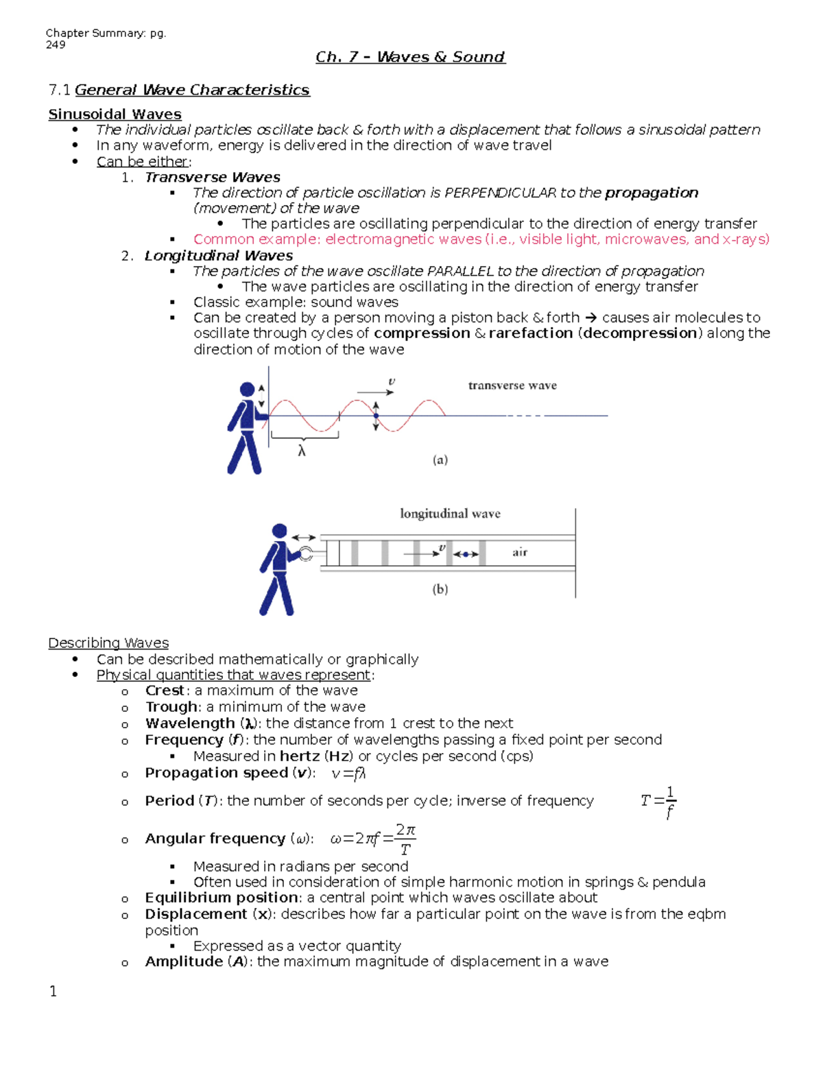 Waves & Sound sum notes - Ch. 7 – Waves & Sound 7 General Wave ...