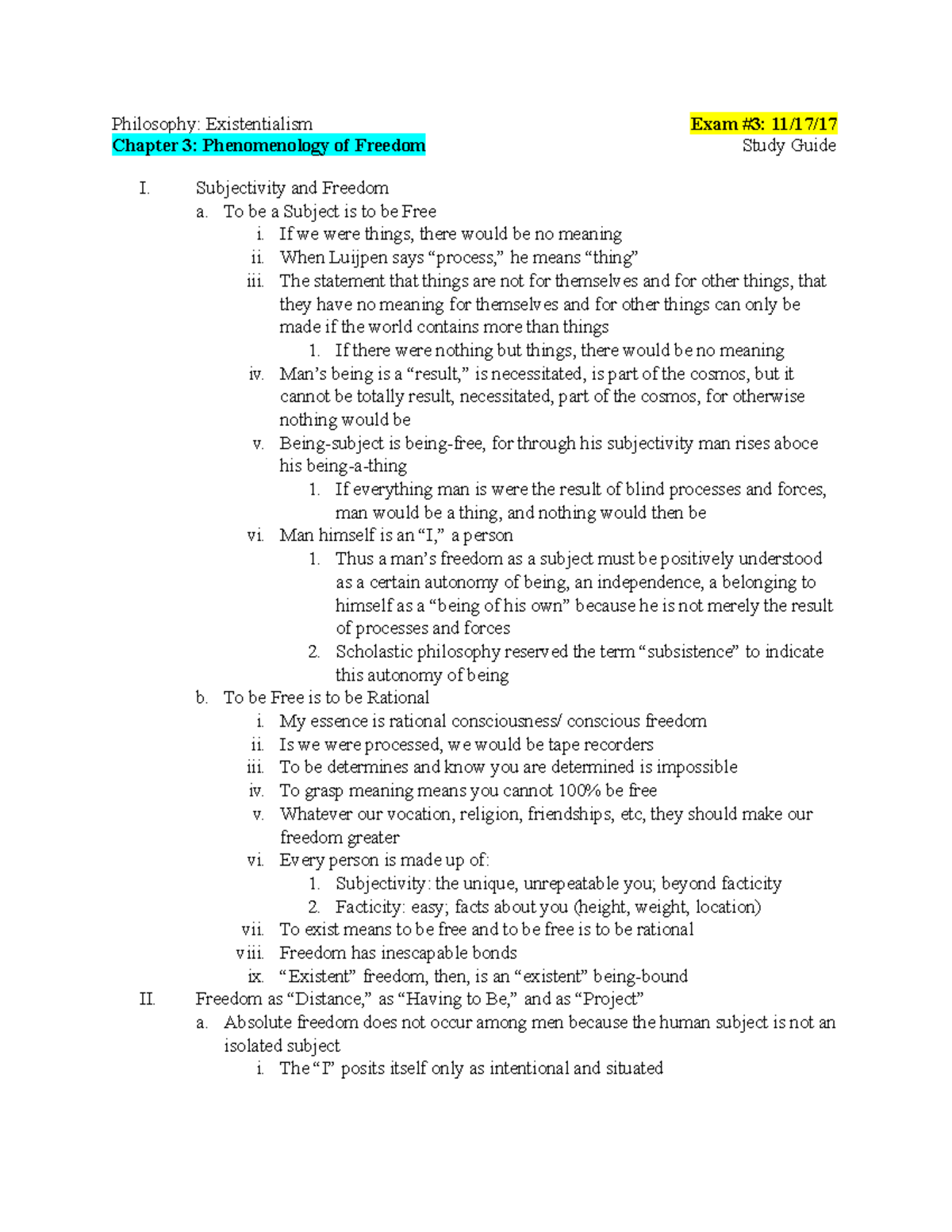 Existentialism Exam #3 Study Guide - Philosophy: Existentialism Chapter ...