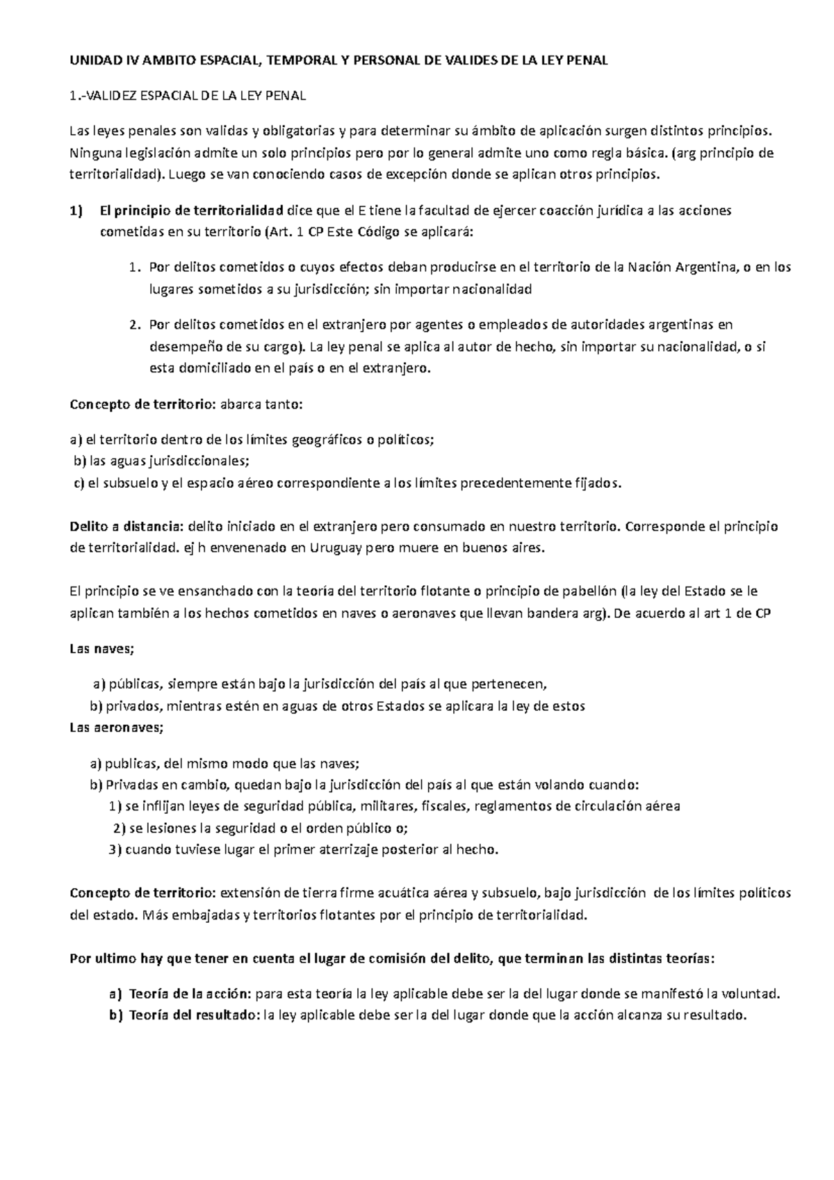 3 - Resumen Derecho Penal IV - UNIDAD IV AMBITO ESPACIAL, TEMPORAL Y ...