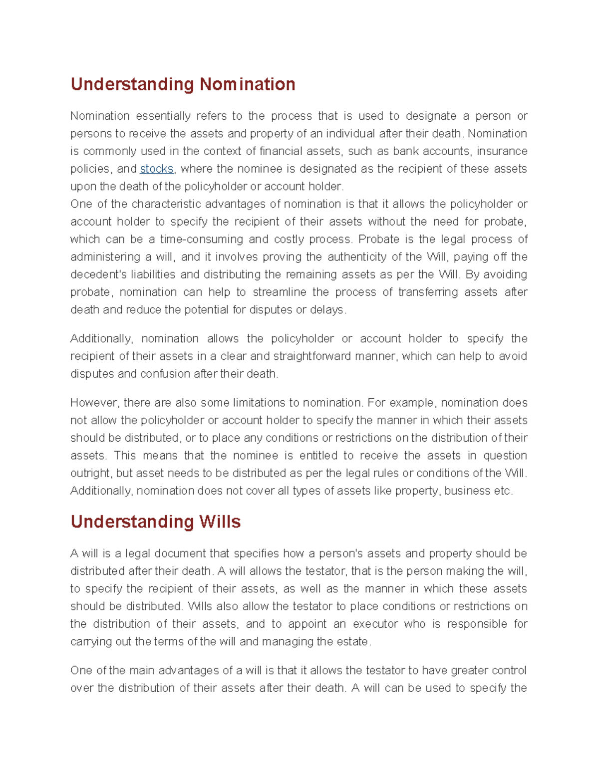 Law of succession notes - Understanding Nomination Nomination ...