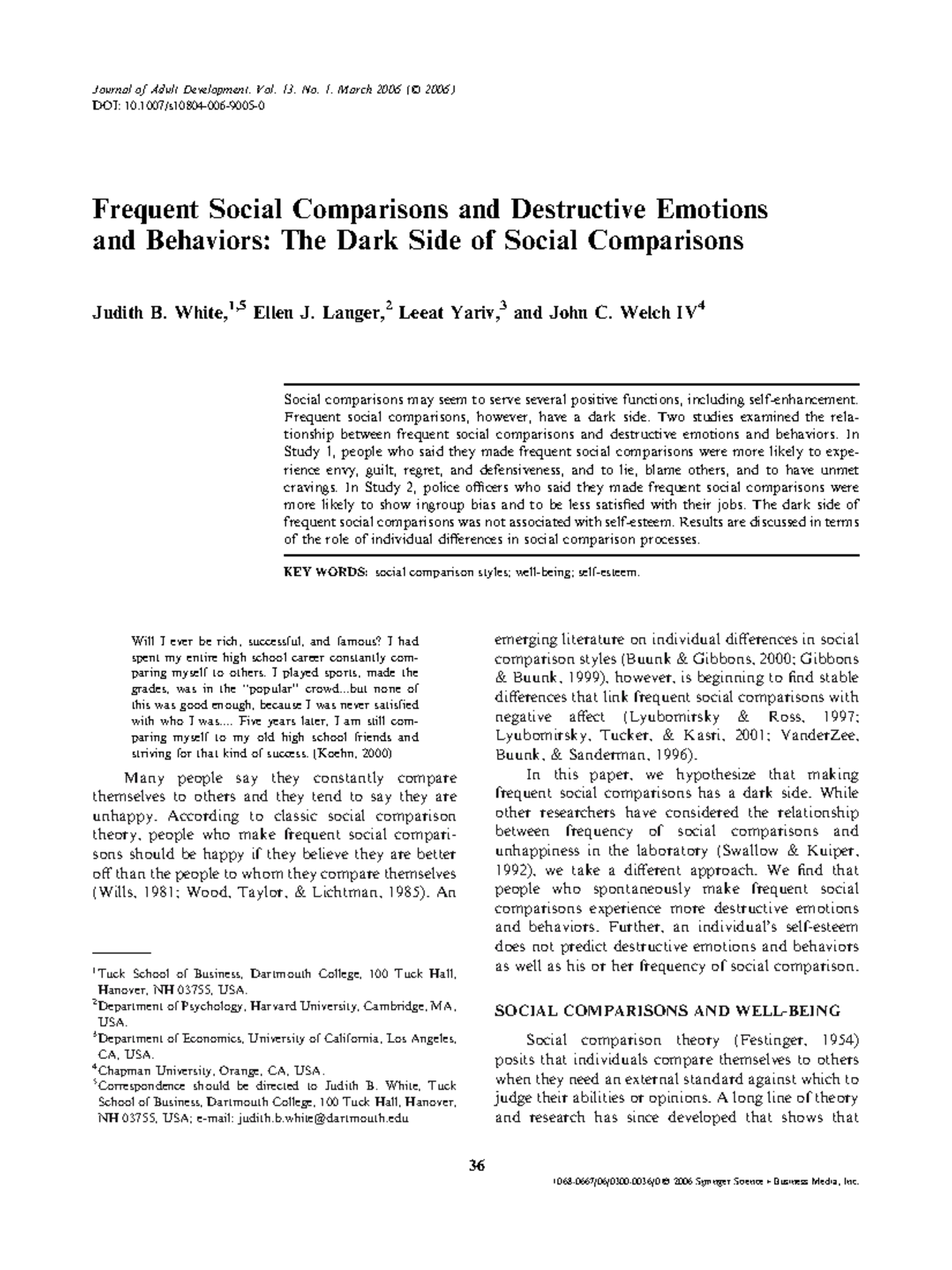 Dark Side 1 - Frequent Social Comparisons and Destructive Emotions and ...