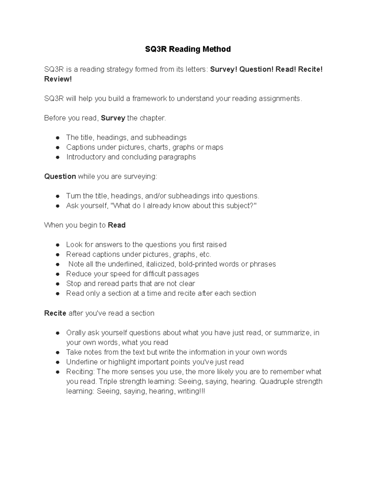 SQ3R Reading Method - SQ3R Reading Method SQ3R is a reading strategy ...