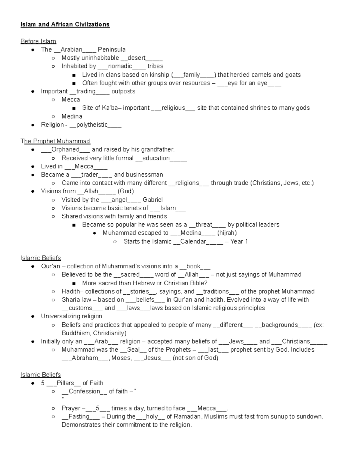 0.8 Islam, African Civilzations Notes - Islam and African Civilzations ...