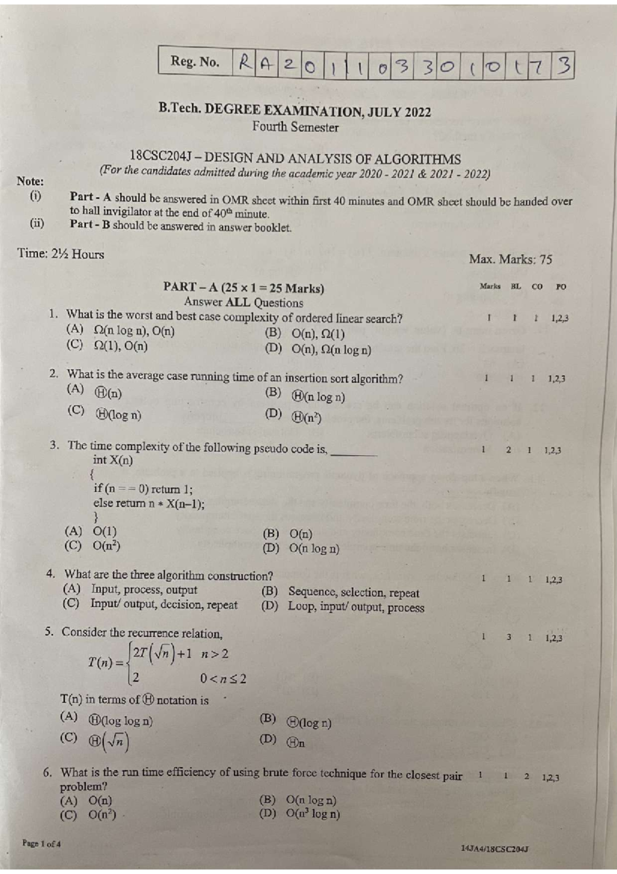 Daa Univ Exam Paper - Design And Analysis Of Algorithms - Studocu
