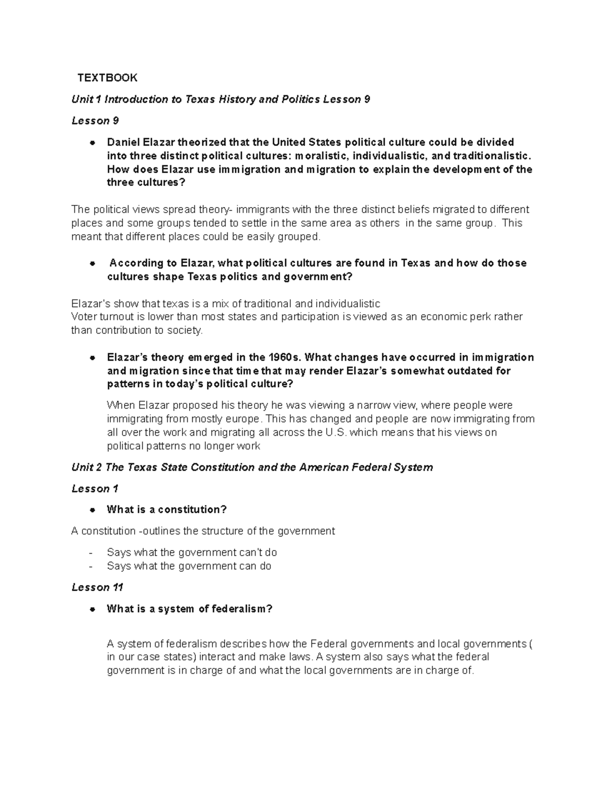 Texas Gov. Review #1 - TEXTBOOK Unit 1 Introduction to Texas History ...