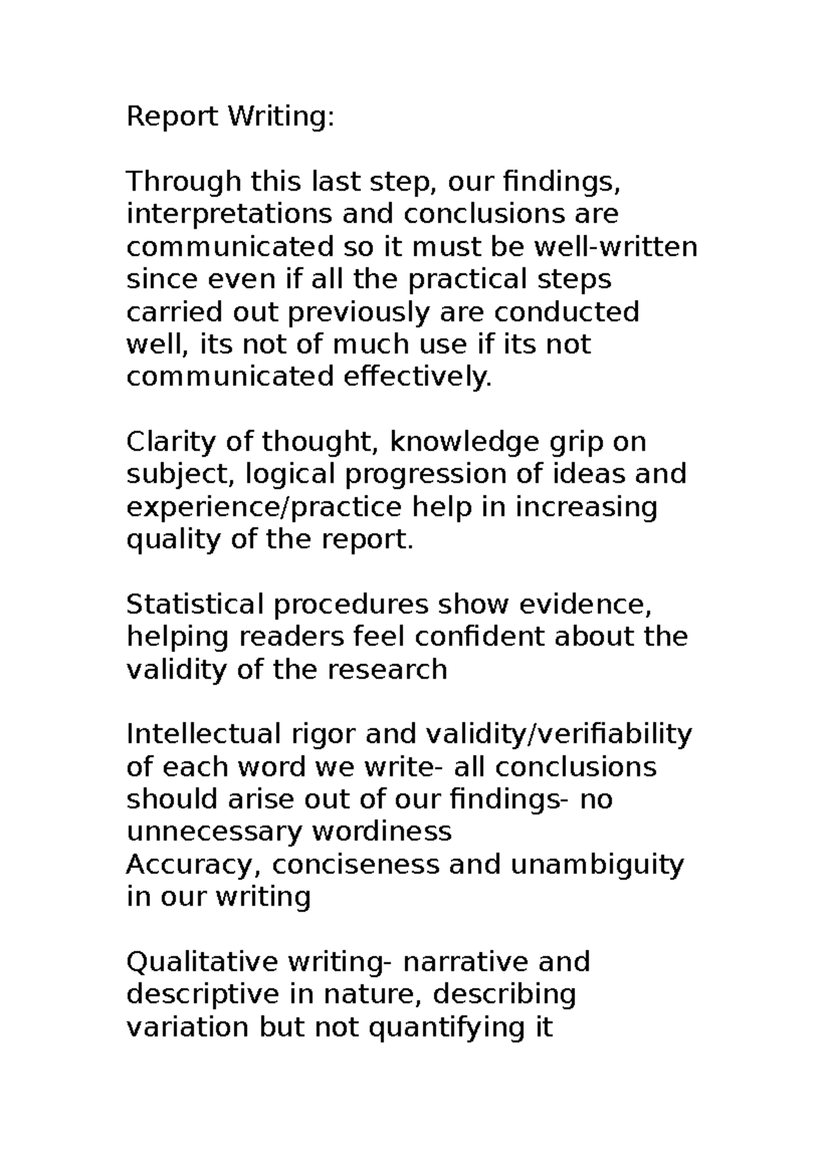Report Writing - notes - Report Writing: Through this last step, our ...