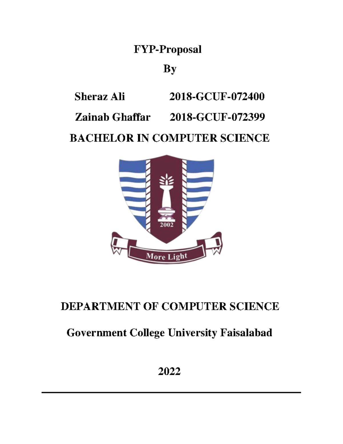 FYP Proposal 2021 Report - FYP-Proposal By Sheraz Ali 2018-GCUF- Zainab ...