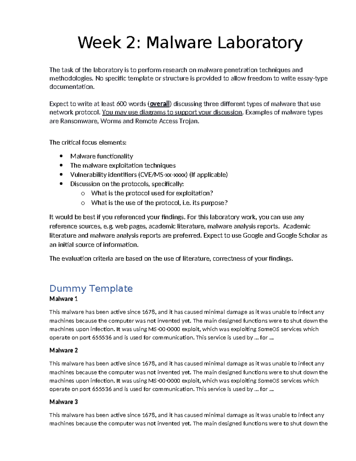 2324 - Week 2 - Malware Lab Instructions - Week 2: Malware Laboratory ...