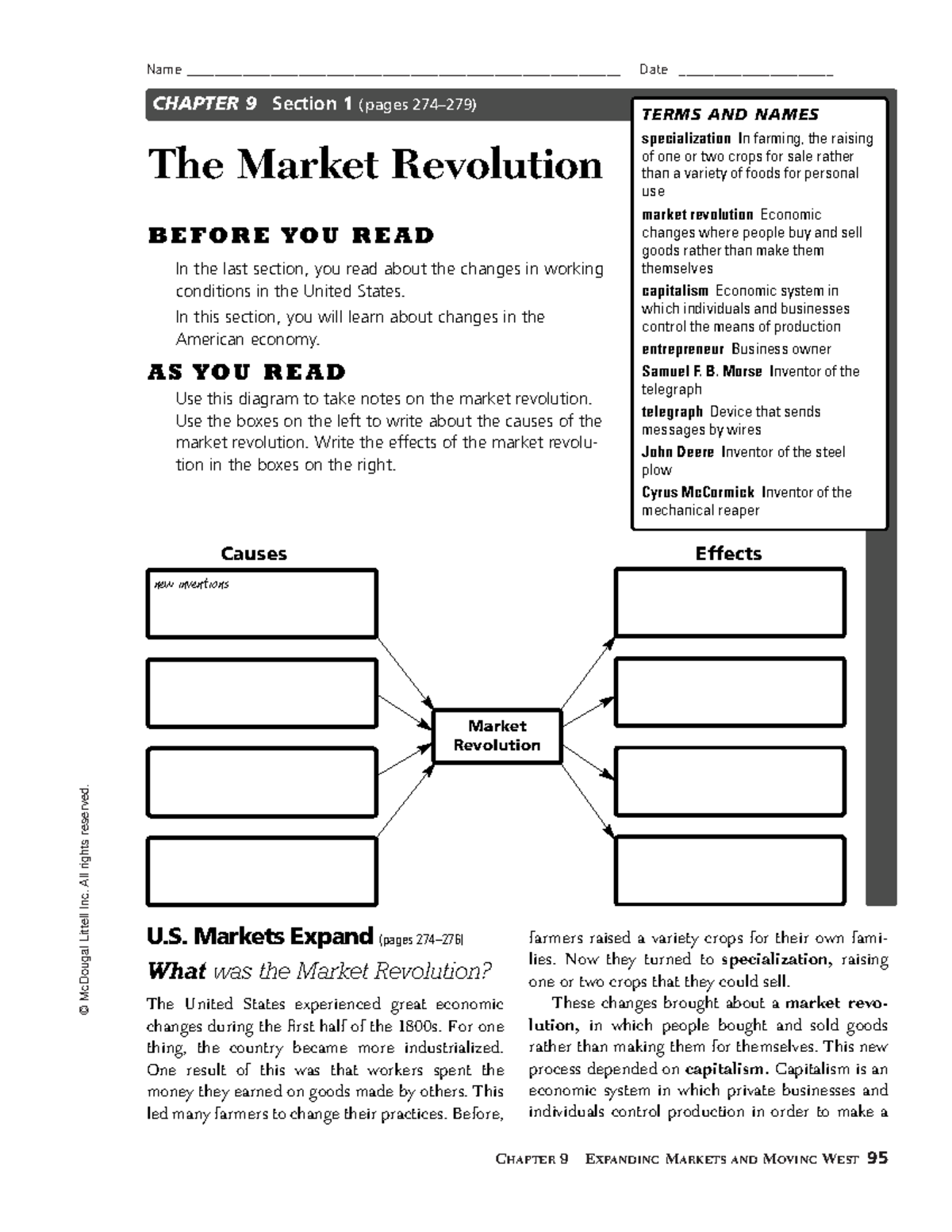 Ch. 9 Packet - U.S. History reading and questions. - © McDougal Littell ...