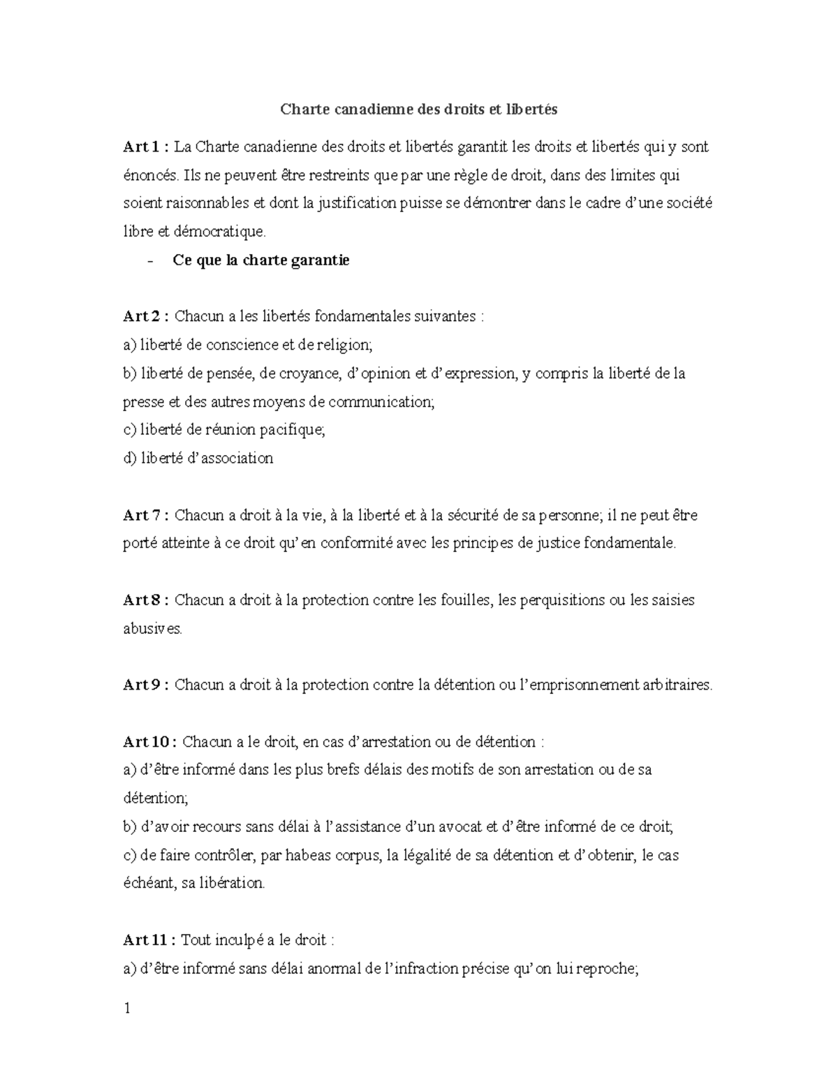 Charte canadienne des droits et libertés - Ils ne peuvent être ...