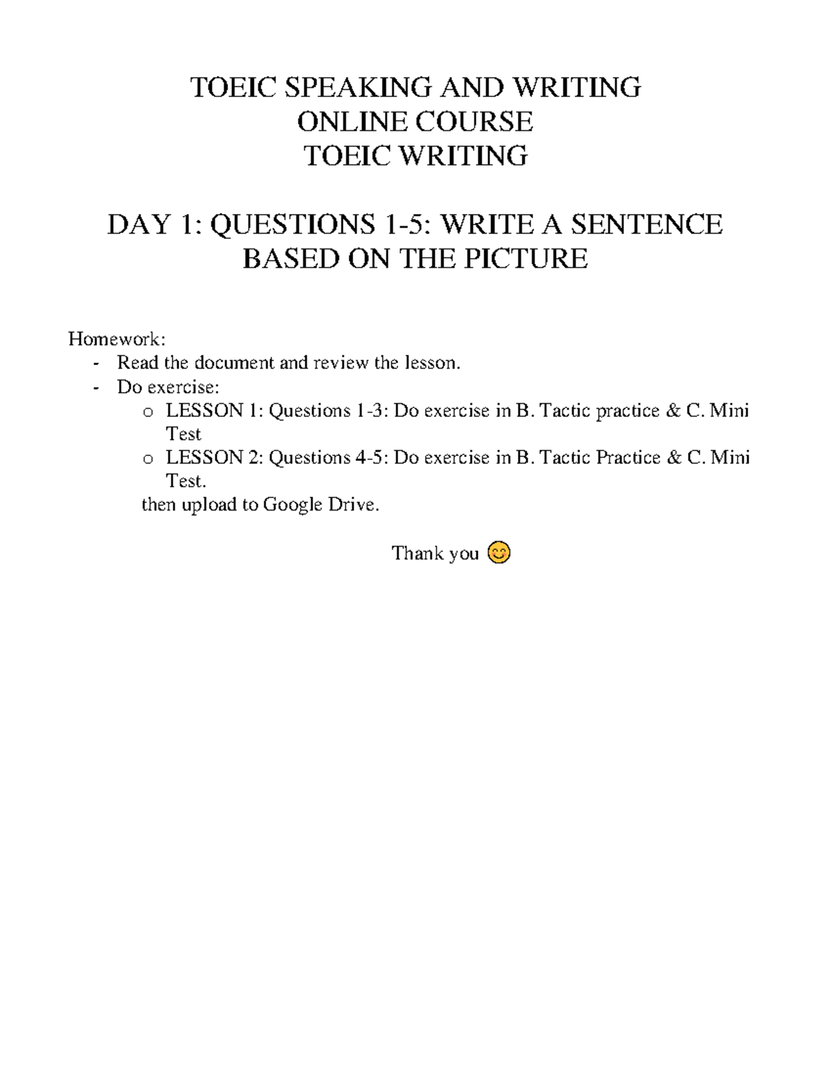 Material DAY 1 QS 1 5 WritingMaterial DAY 1 QS 1 5 Writing TOEIC material-day-1-qs-1-5-writingmaterial-day-1-qs-1-5-writing-toeic