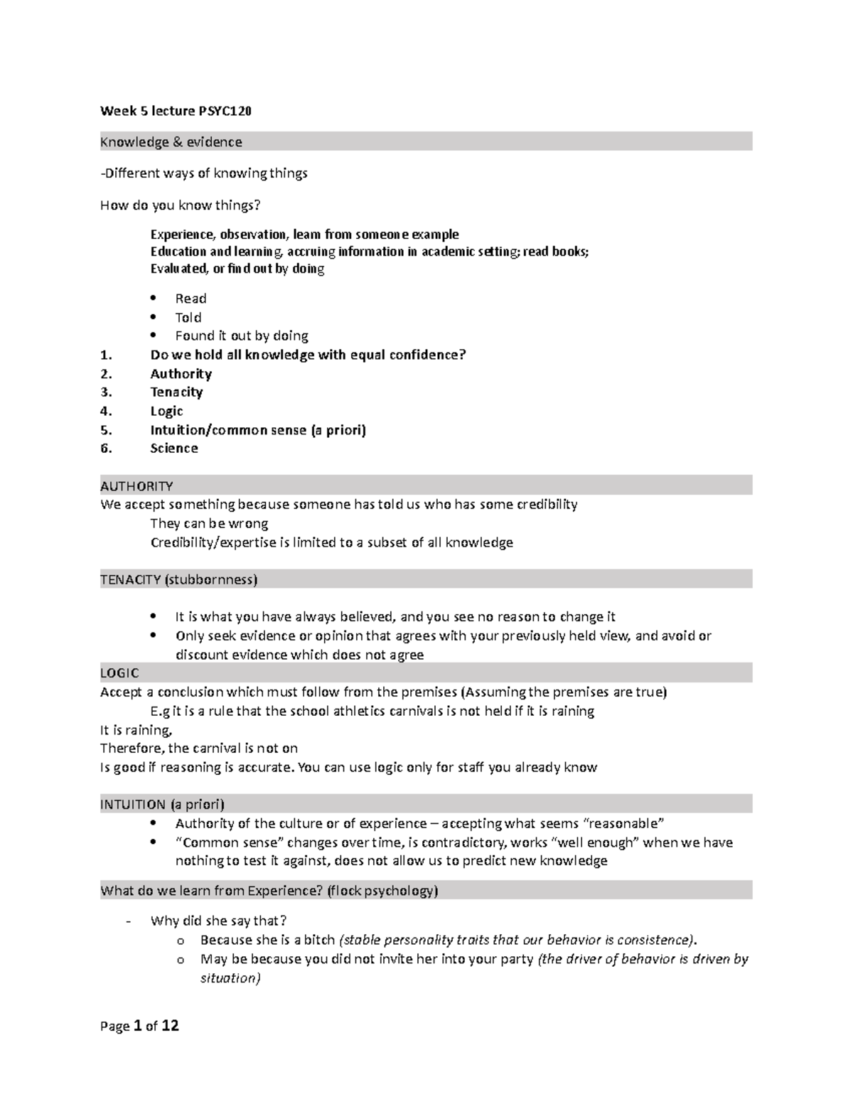 Week 5 lecture PSYC120 - notes - Week 5 lecture PSYC Knowledge ...
