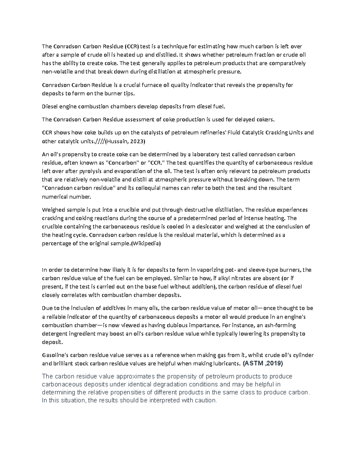 The Conradson Carbon Residue - It shows whether petroleum fraction or ...
