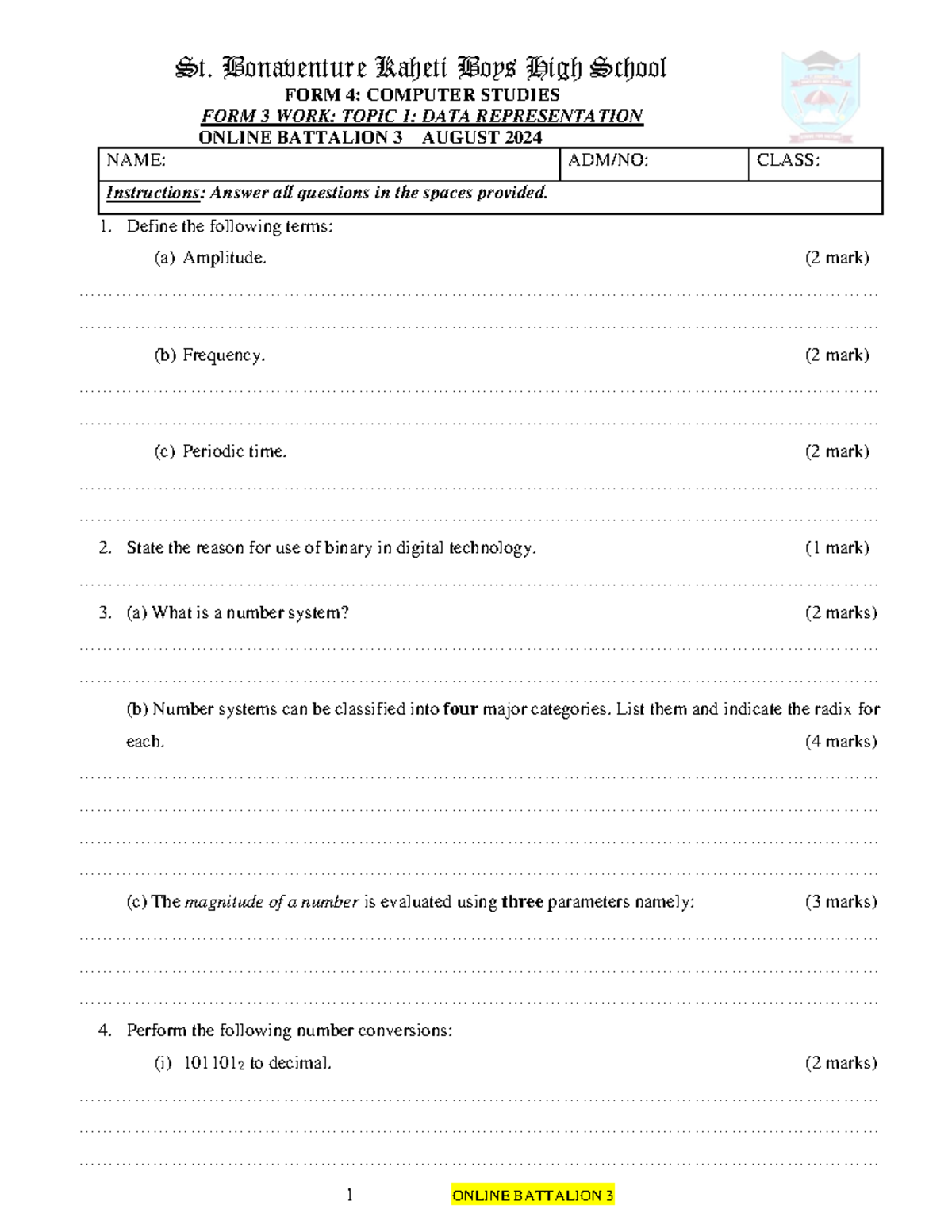 Computer BAT 6 - Class Assignment - 1 ONLINE BATTALION 3 St ...