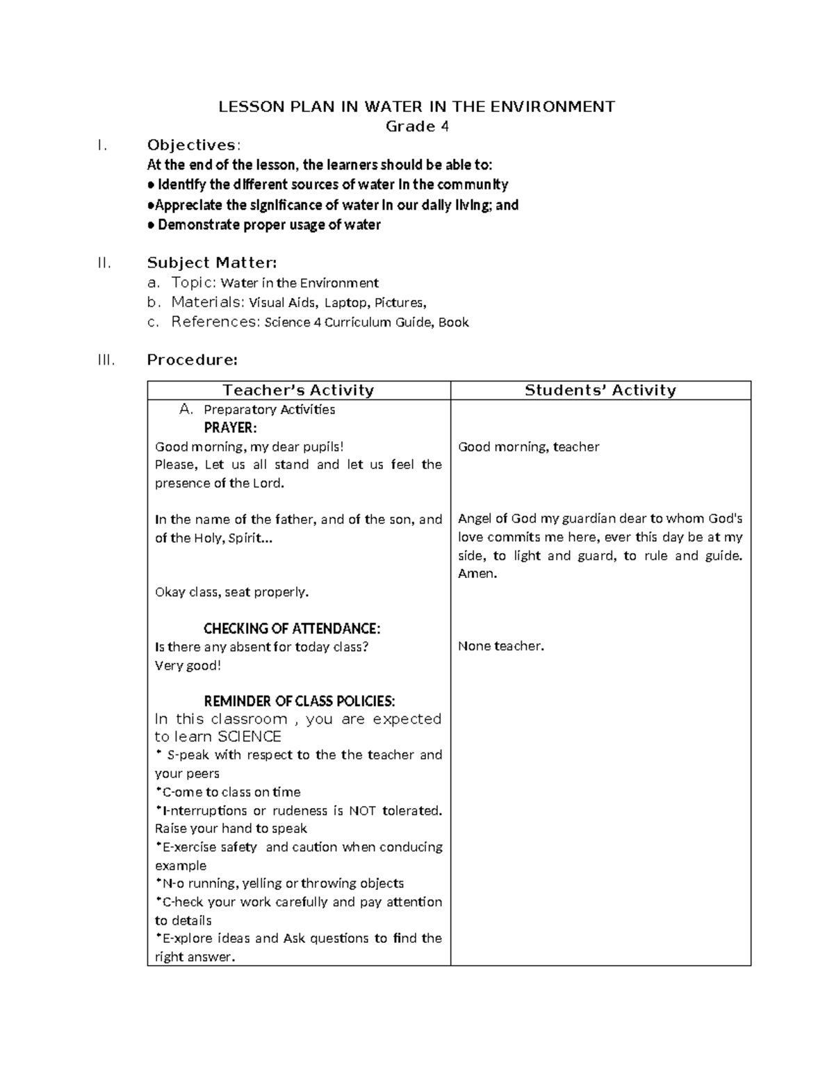 Water in the environment. Dlp - LESSON PLAN IN WATER IN THE ENVIRONMENT ...