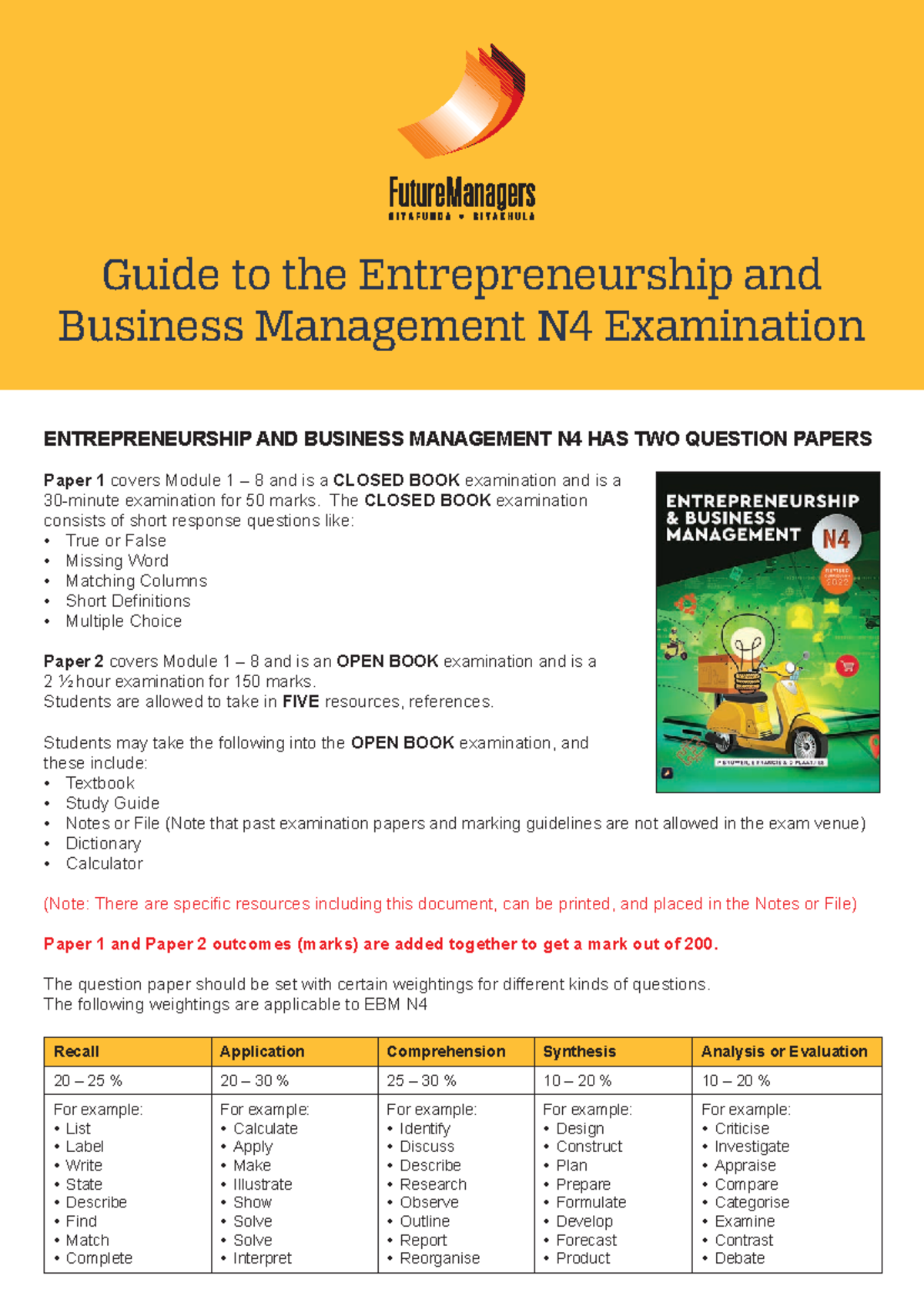 N4 Entrep EXAM Guide document - Guide to the Entrepreneurship and ...