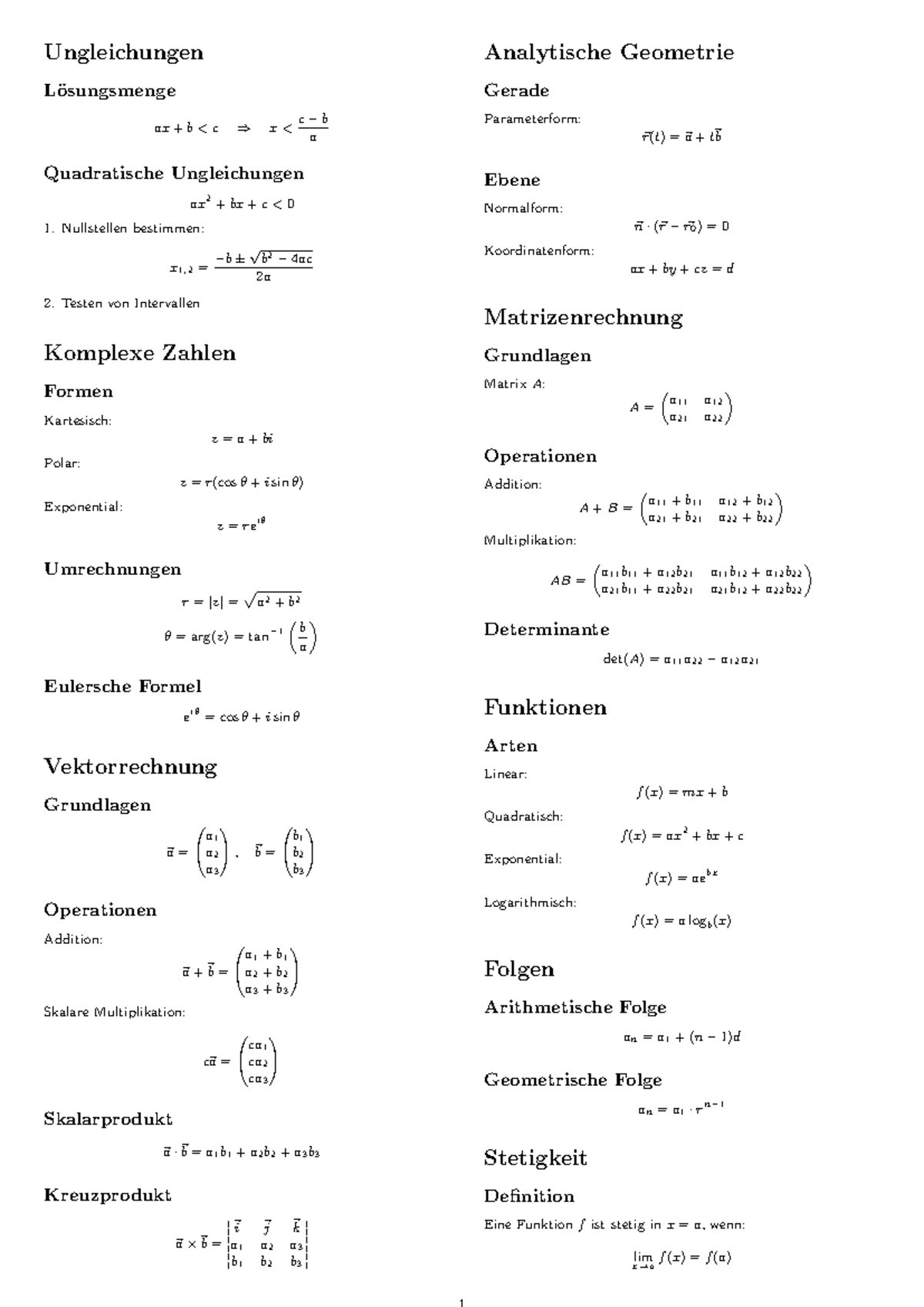 Mathe 1 Zusammenfassung - Ungleichungen L ̈osungsmenge ax + b