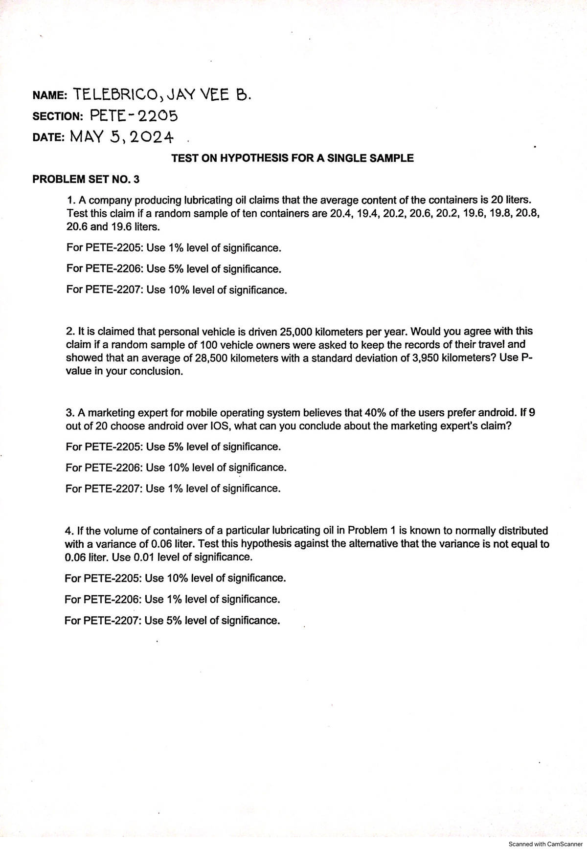 Problem SET 3 engineering data analysis - Engineering Data Analysis ...