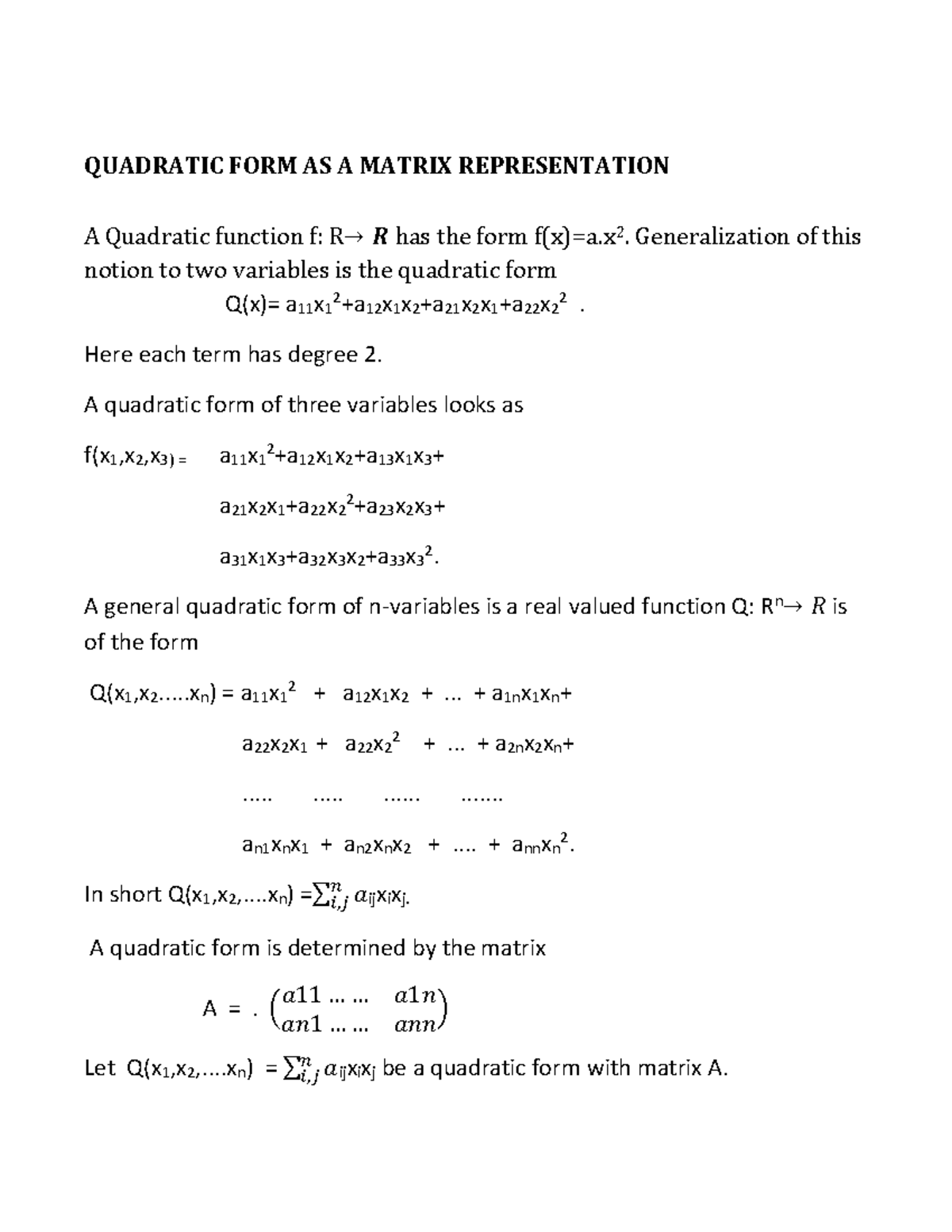 Chap 4-Quadratic form as Matrix Representation - QUADRATIC FORM AS A ...