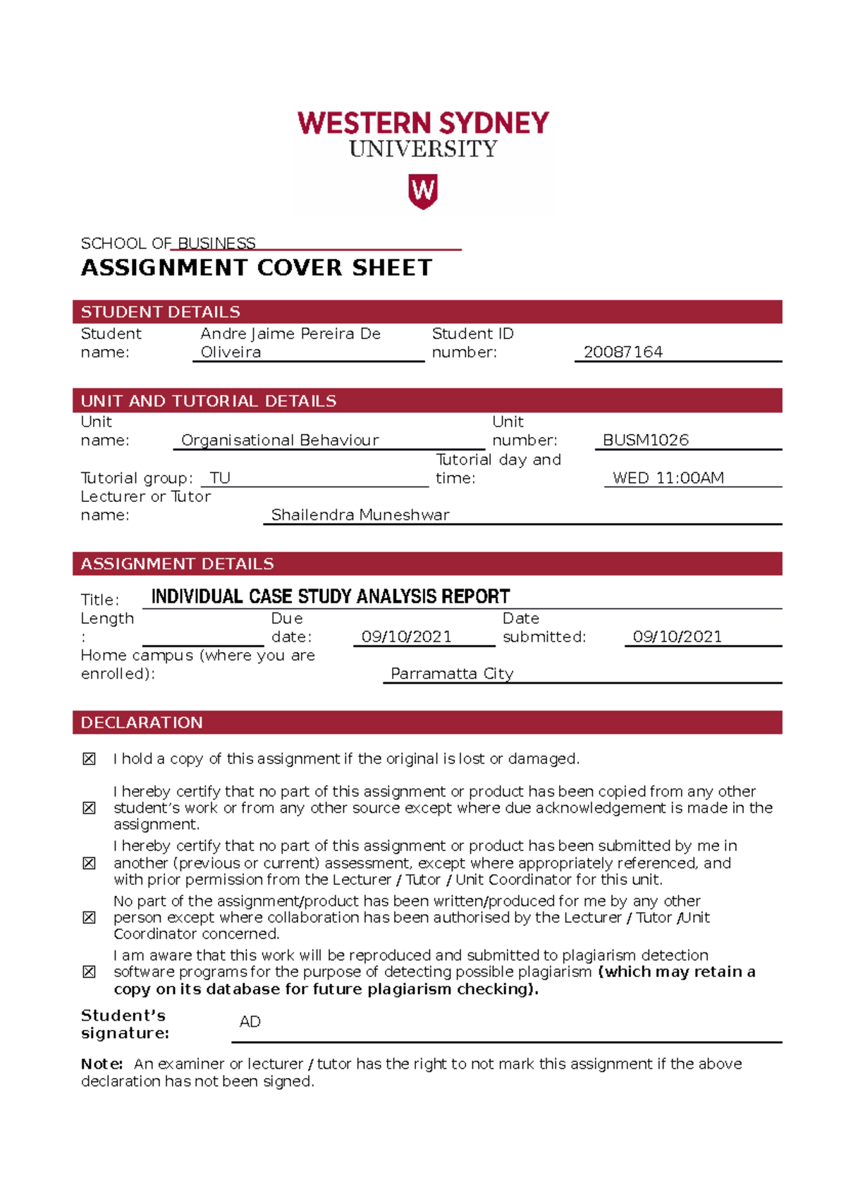 CSA Report 2021docx - assignment - 200585 - UWS - Studocu