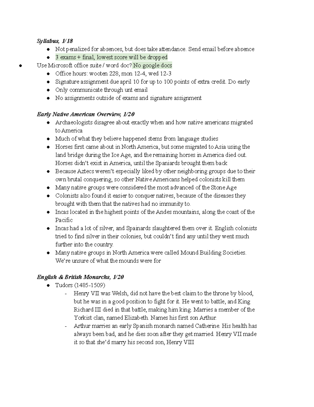 HIST 2610 notes - Syllabus, 1/ Not penalized for absences, but does ...