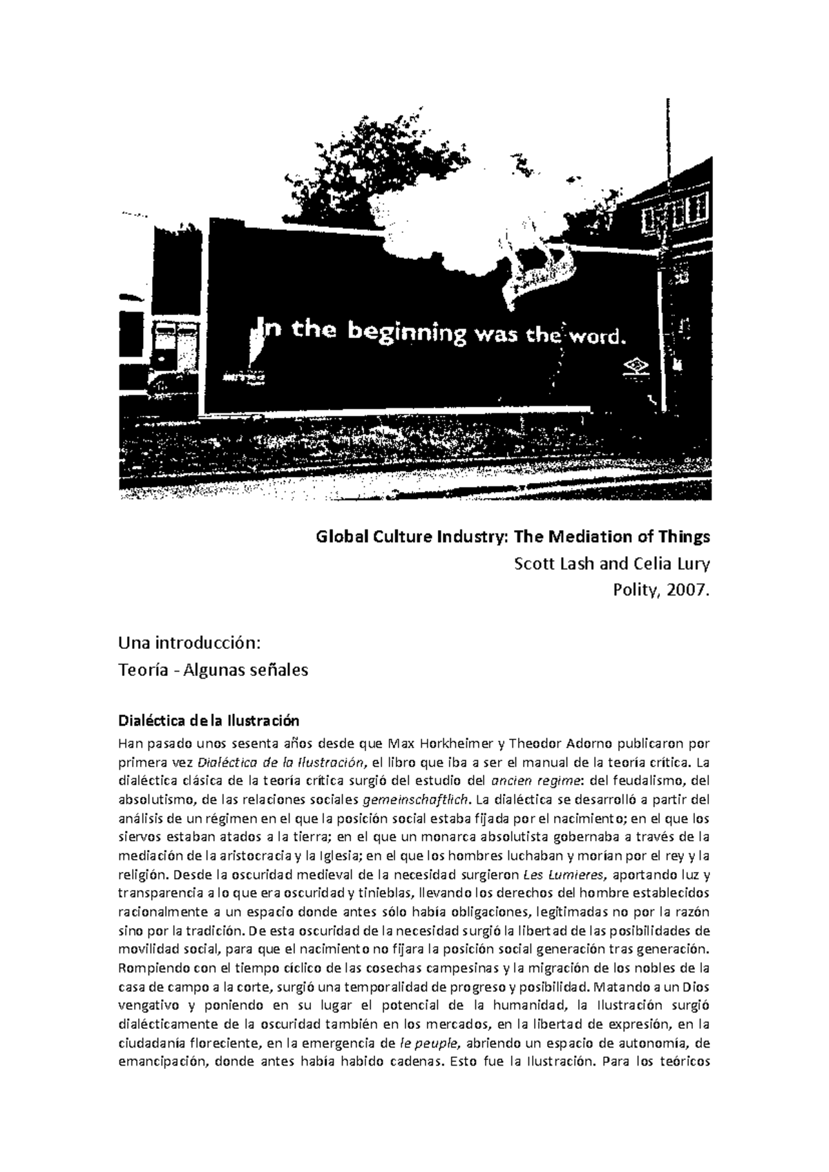 Lash Lury - Introducción - Global Culture Industry: The Mediation of ...