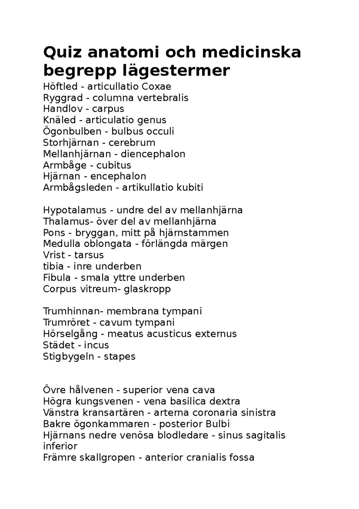 Anatomi lägestermer - Quiz anatomi och medicinska begrepp lägestermer ...