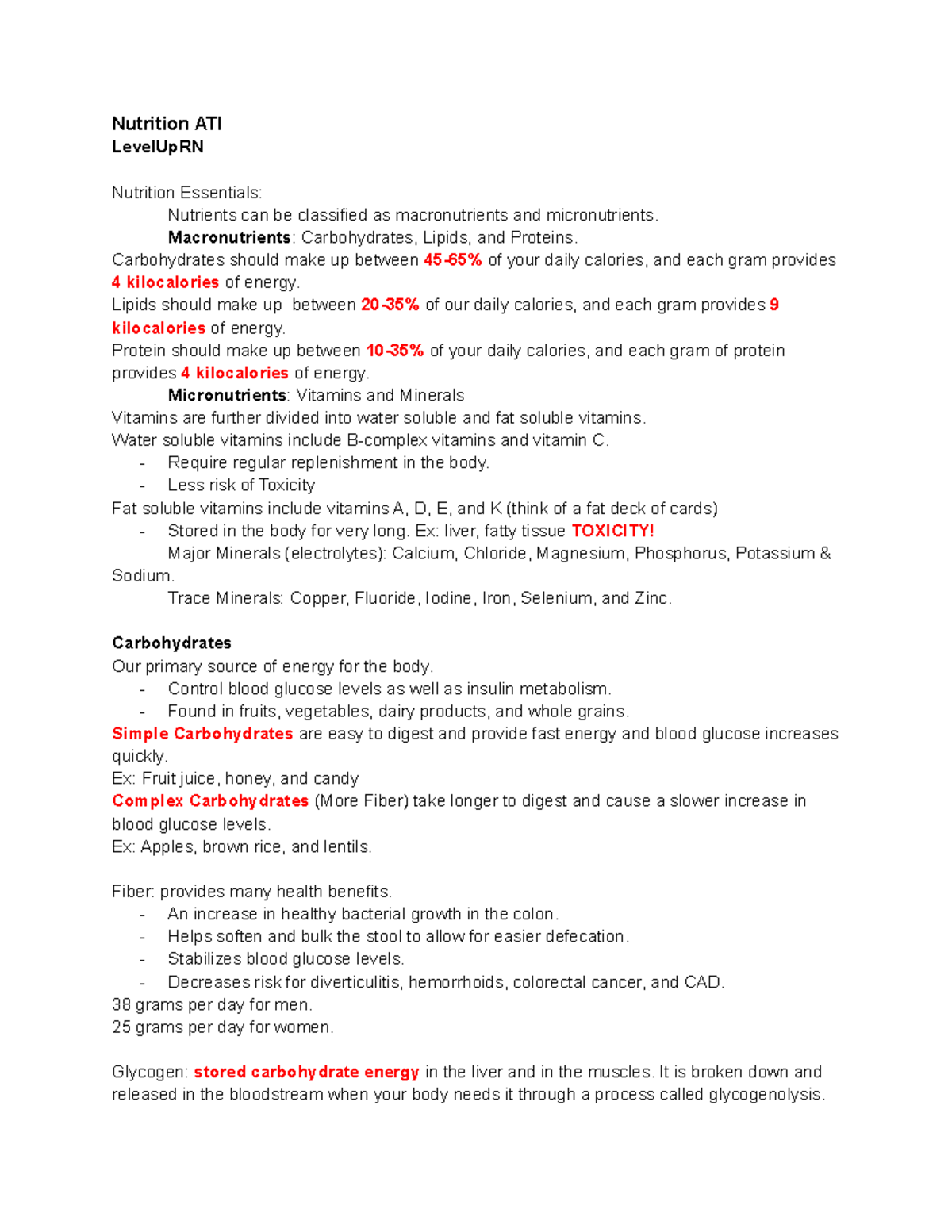 ATI Nutrition Information - Nutrition ATI LevelUpRN Nutrition ...