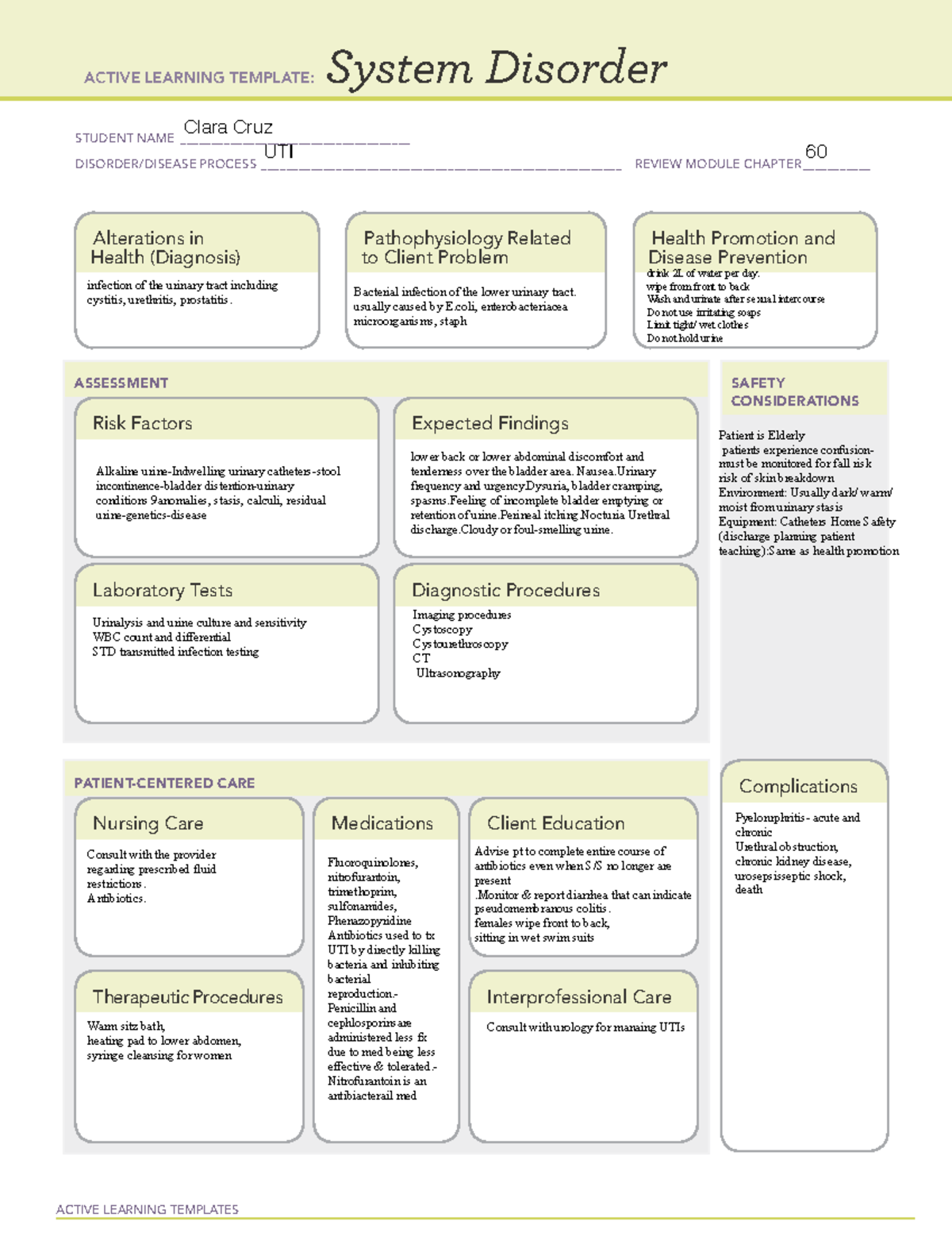 ATI System Disorder UTI ACTIVE LEARNING TEMPLATES System Disorder
