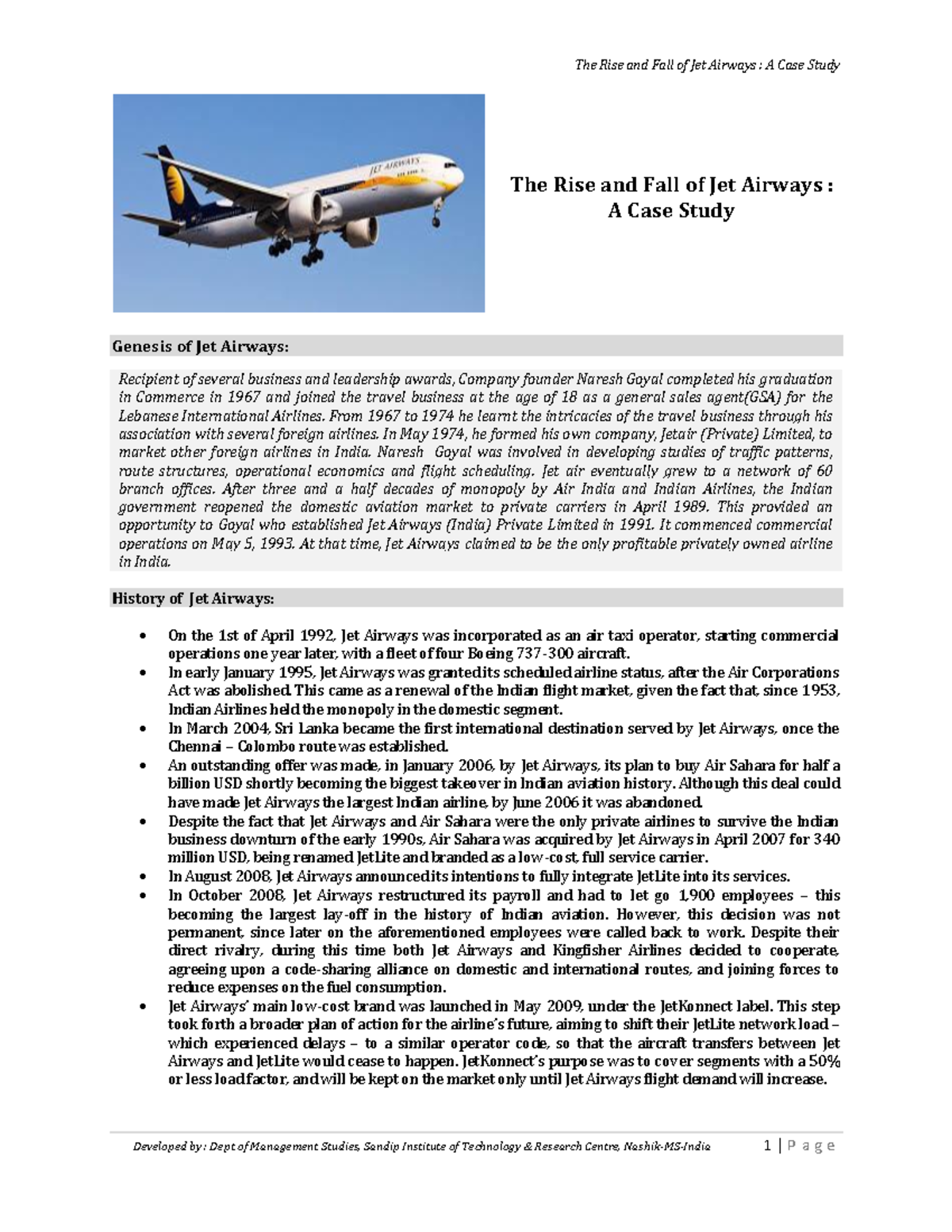 Rise Fall of Jet Airways A Case Study - The Rise and Fall of Jet ...