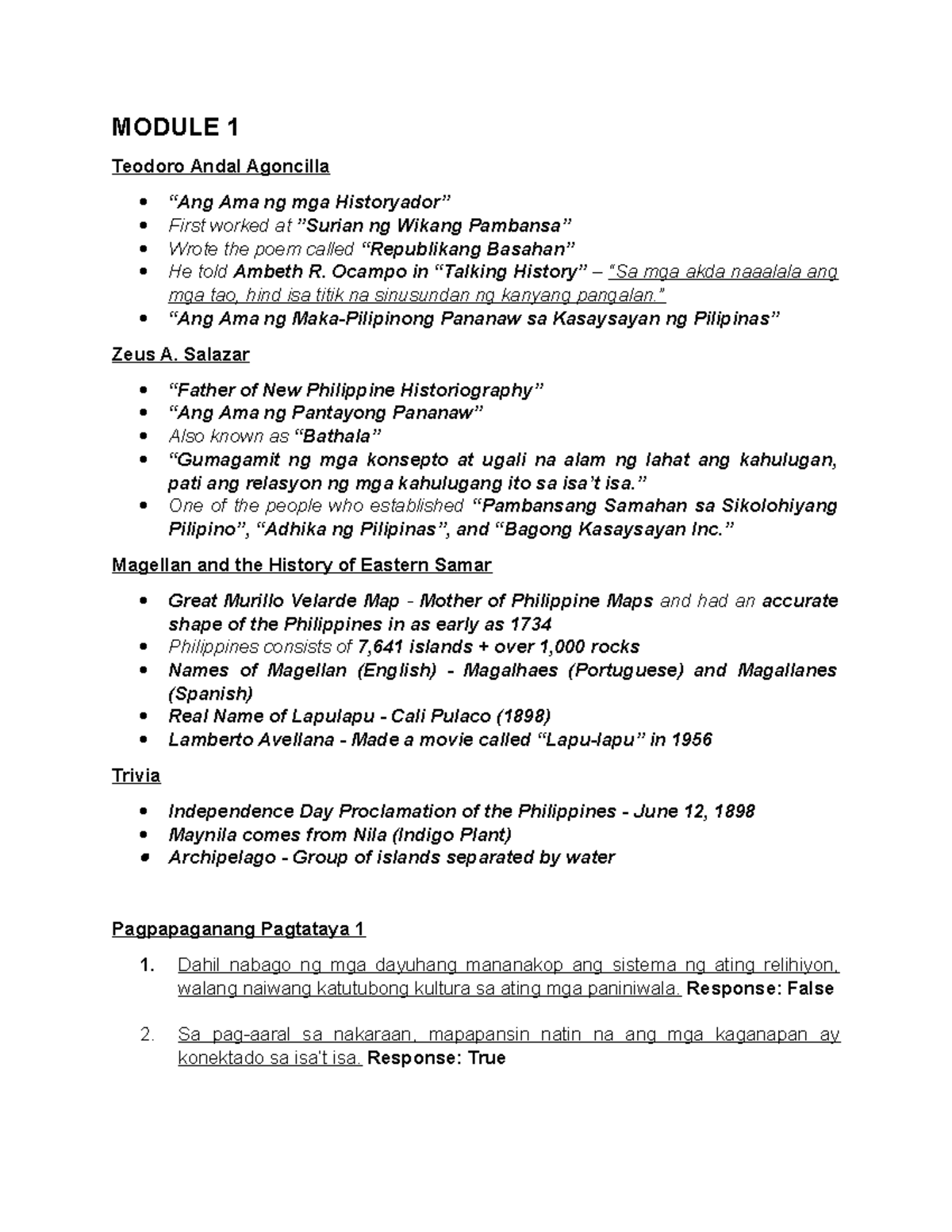 Babasahin Reviewer - n\a - MODULE 1 Teodoro Andal Agoncilla “Ang Ama ng ...