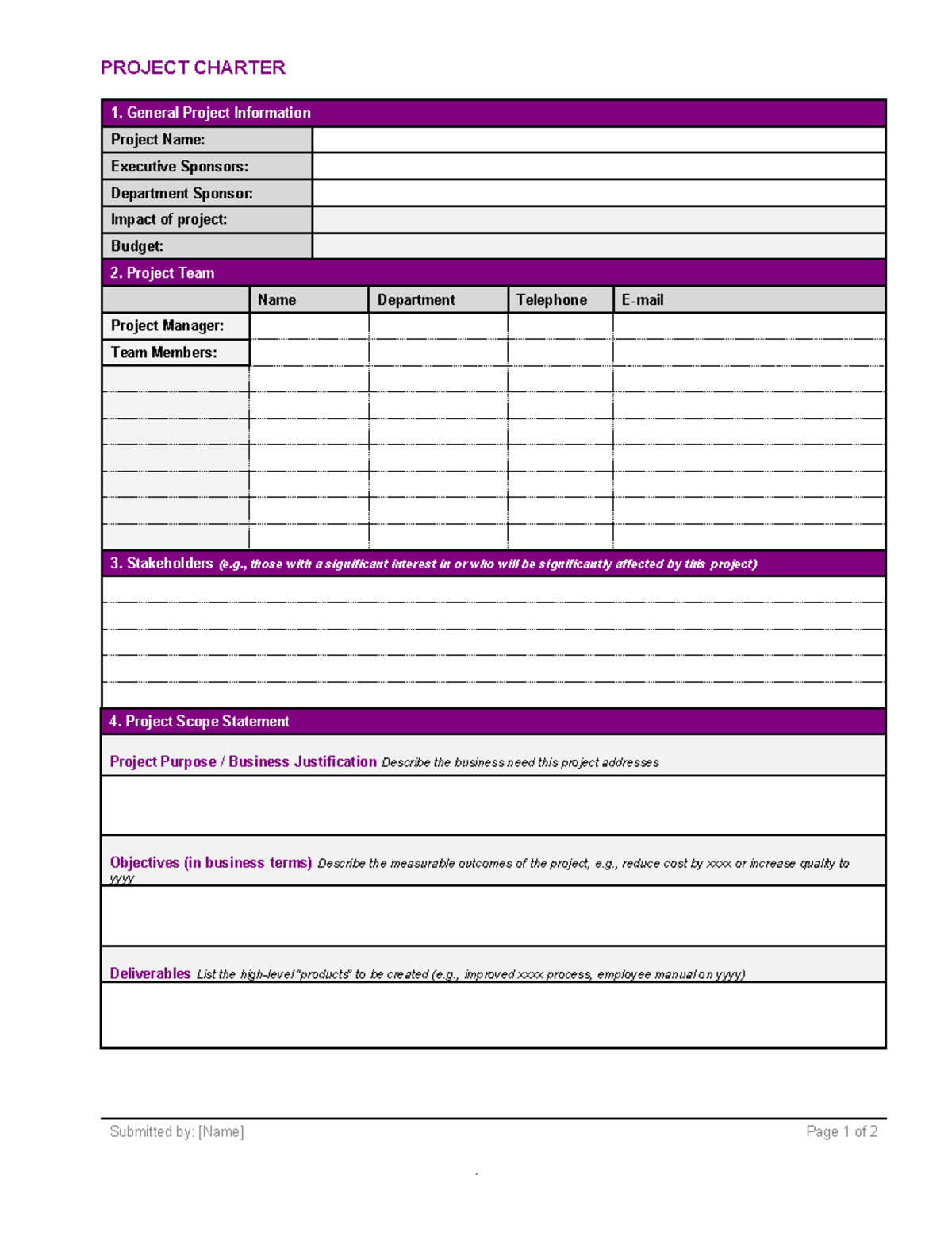 Template Project Charter - PROJECT CHARTER 1. General Project ...