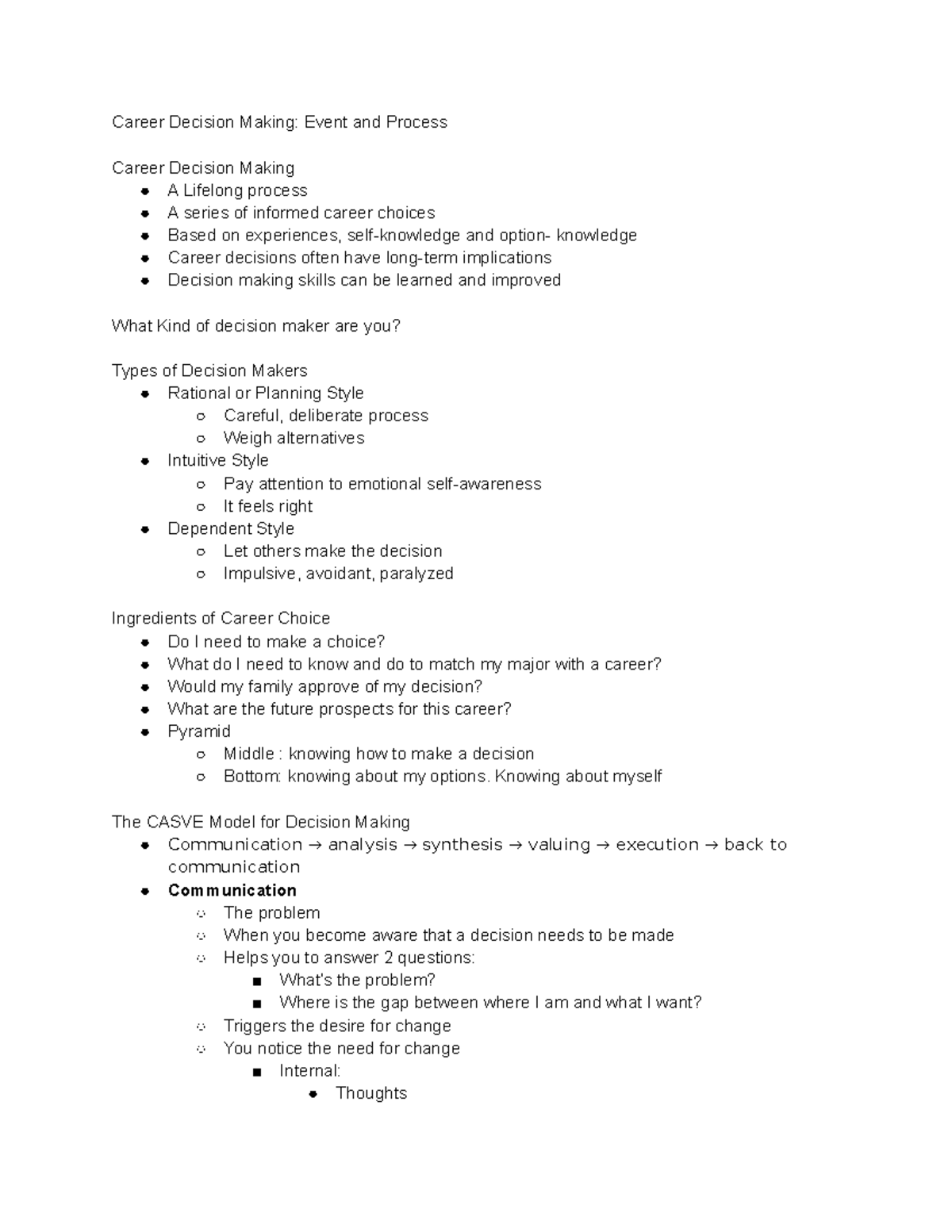 Chapter 5 - Lecture notes - Career Decision Making: Event and Process ...