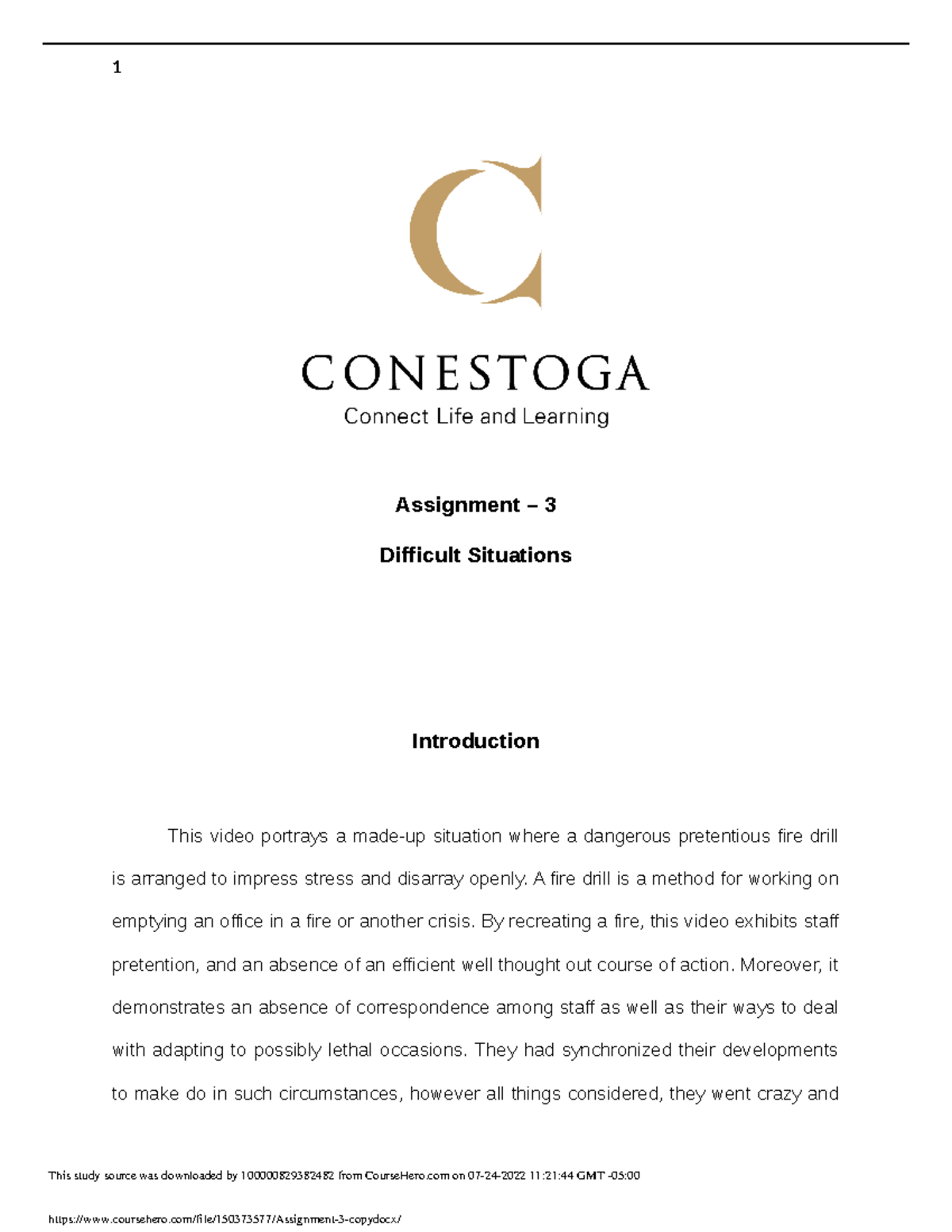 Assignment 3 copy - fggreg - Assignment – 3 Difficult Situations Introduction This video ...