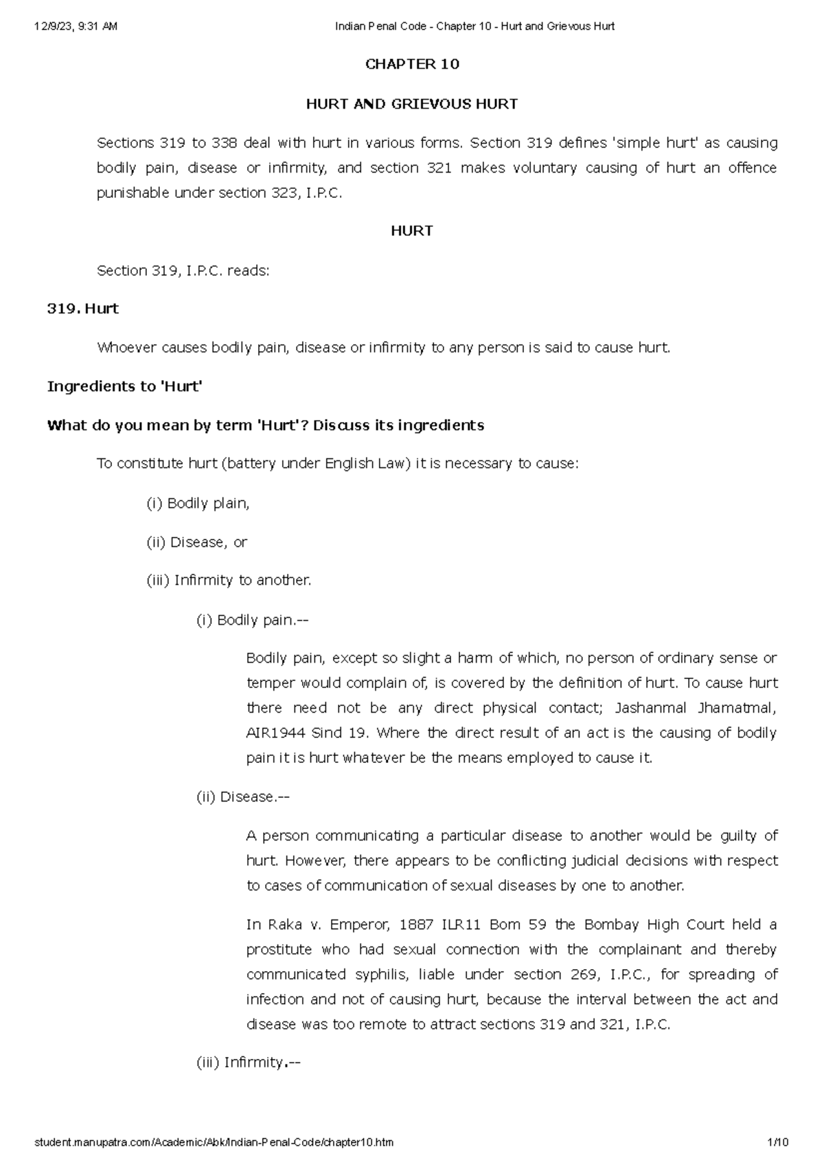Indian Penal Code - Chapter 10 - Hurt and Grievous Hurt - CHAPTER 10 ...