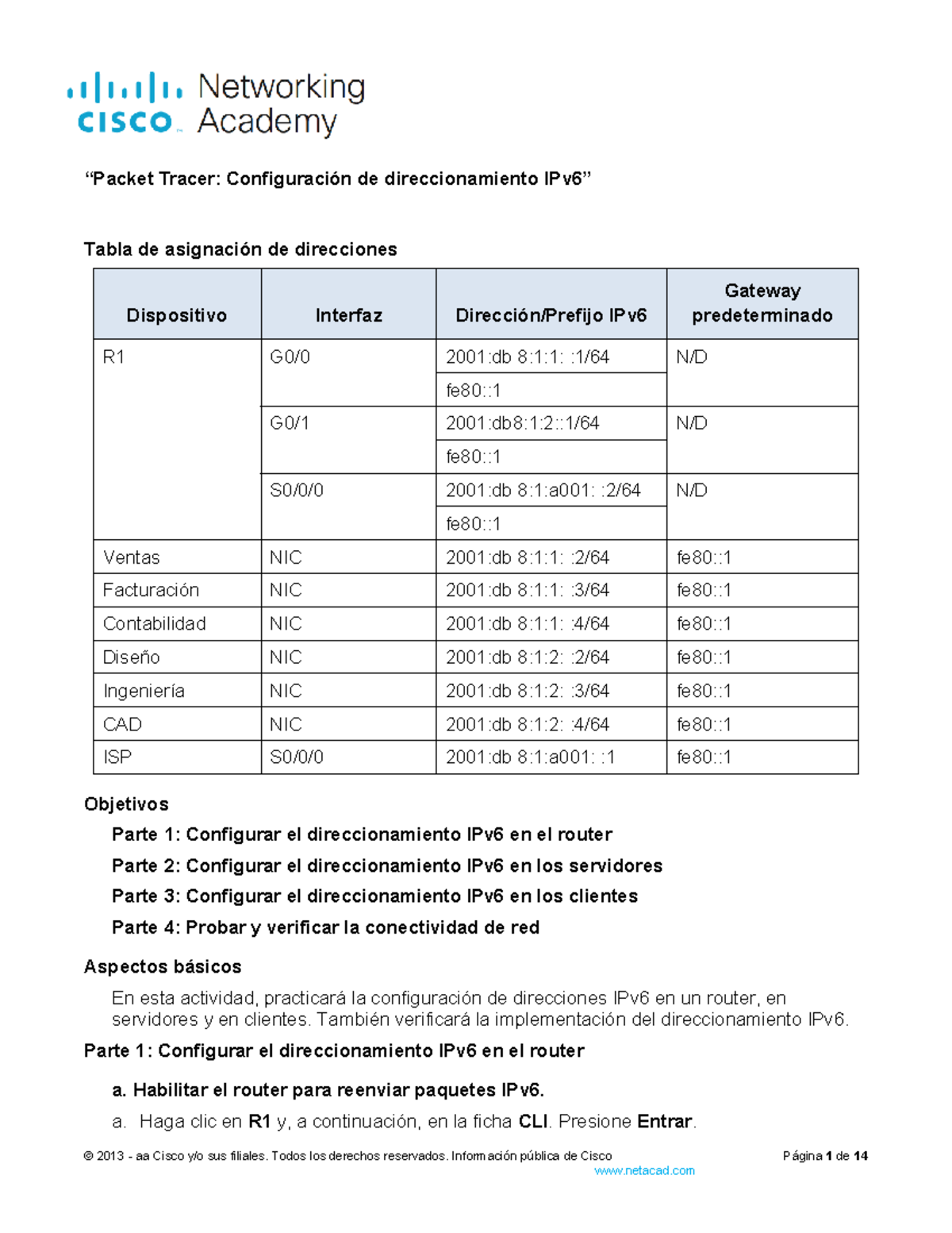 TALLER EDUCATIVO packet tracer - Tabla de asignación de direcciones Dispositivo Interfaz - Studocu
