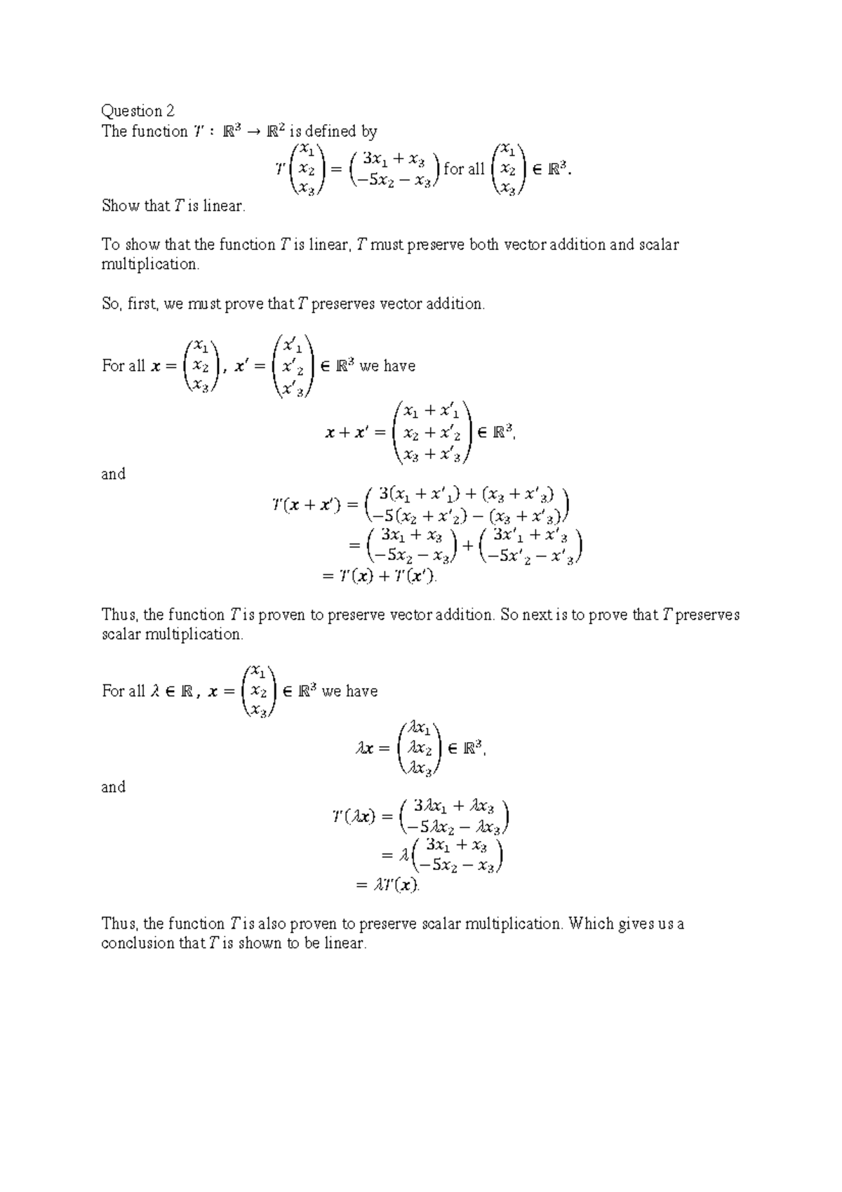 MATH1231 Assignment - Question 2 The function 푇∶ ℝ ! →ℝ " is defined by 푇& 푥 푥 " 푥 ! - Studocu