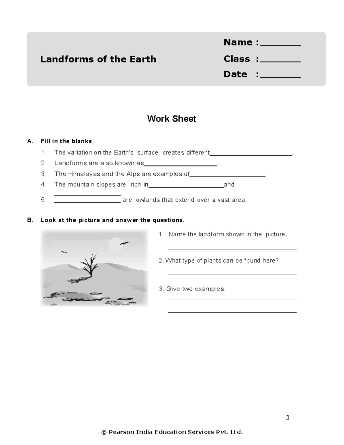Landforms -2 - worksheet - © Pearson India Education Services Pvt. Ltd ...
