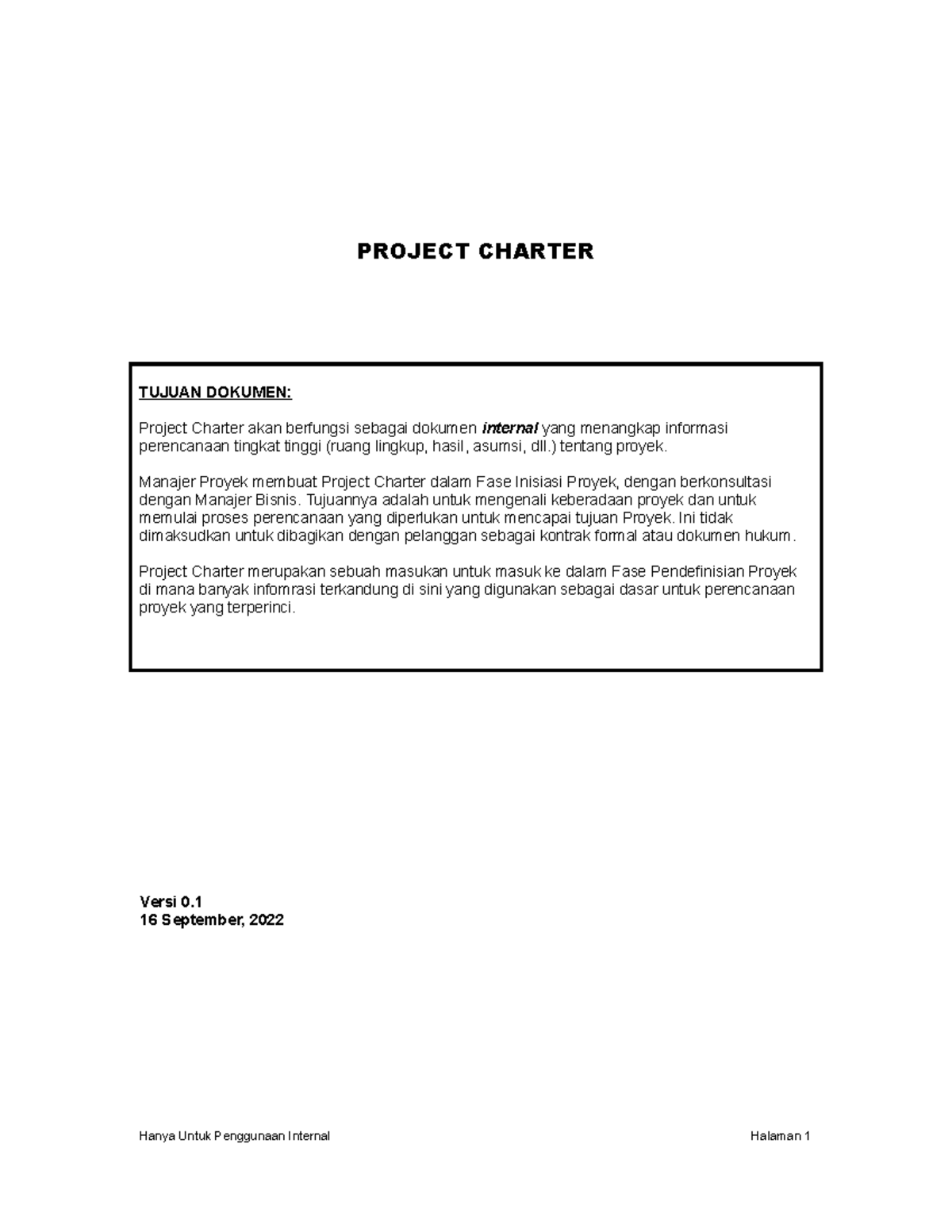 Samplecharter - Sample charter for business process lecture. - PROJECT ...