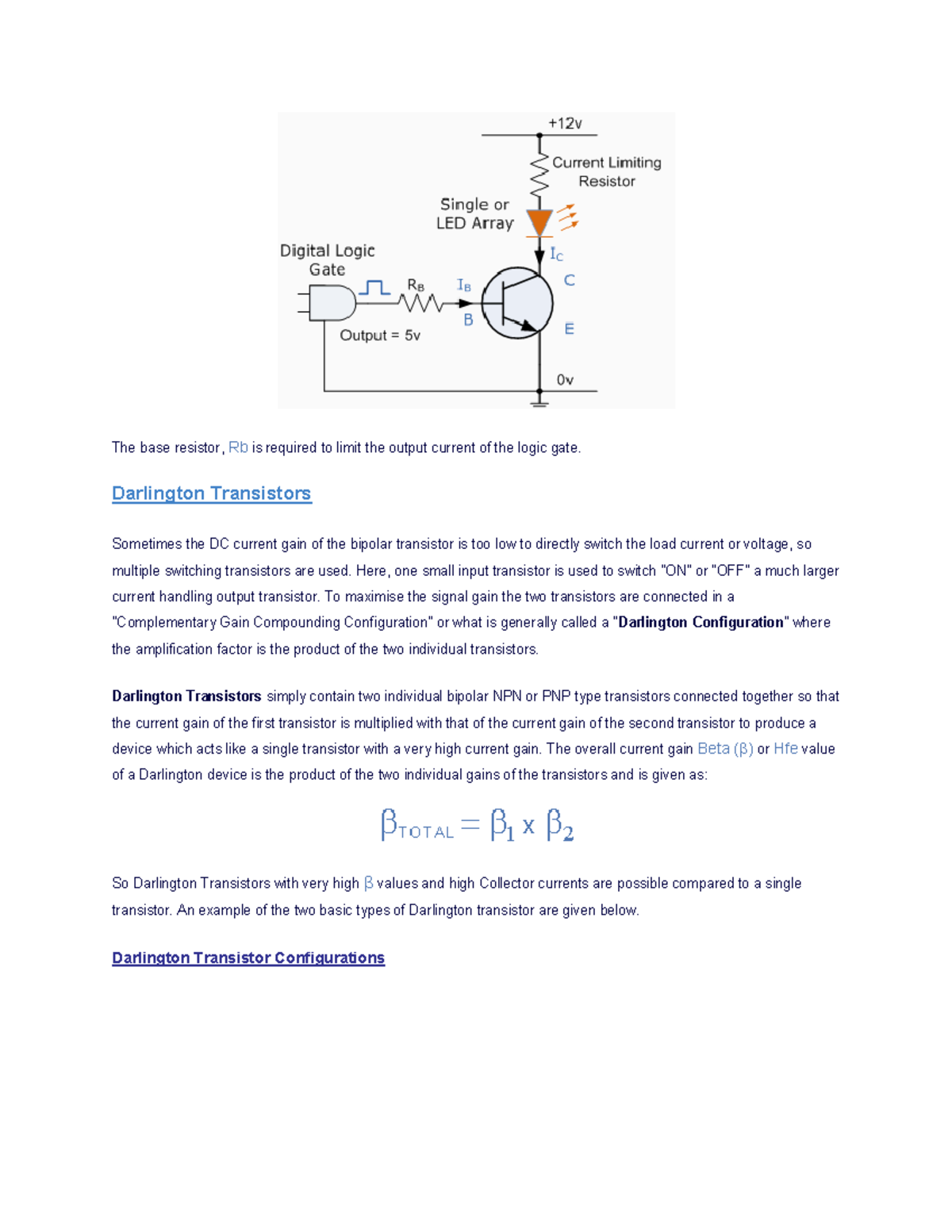 Transistor Basics-19-22 - The base resistor, Rb is required to limit the output current of the ...