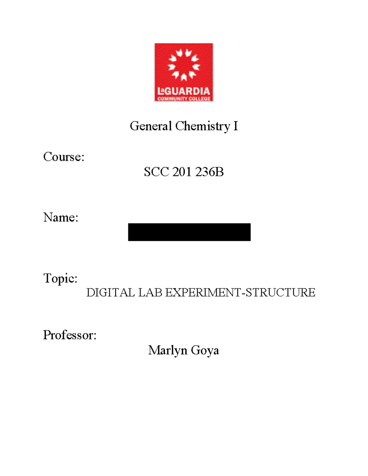 LAB- Report 7 Digital LAB Experiment- Structure - General Chemistry I ...