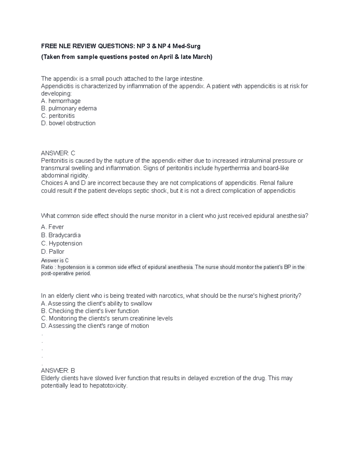 PNLE Review Questions- NP 3 and NP 4 Med-Surg - FREE NLE REVIEW ...