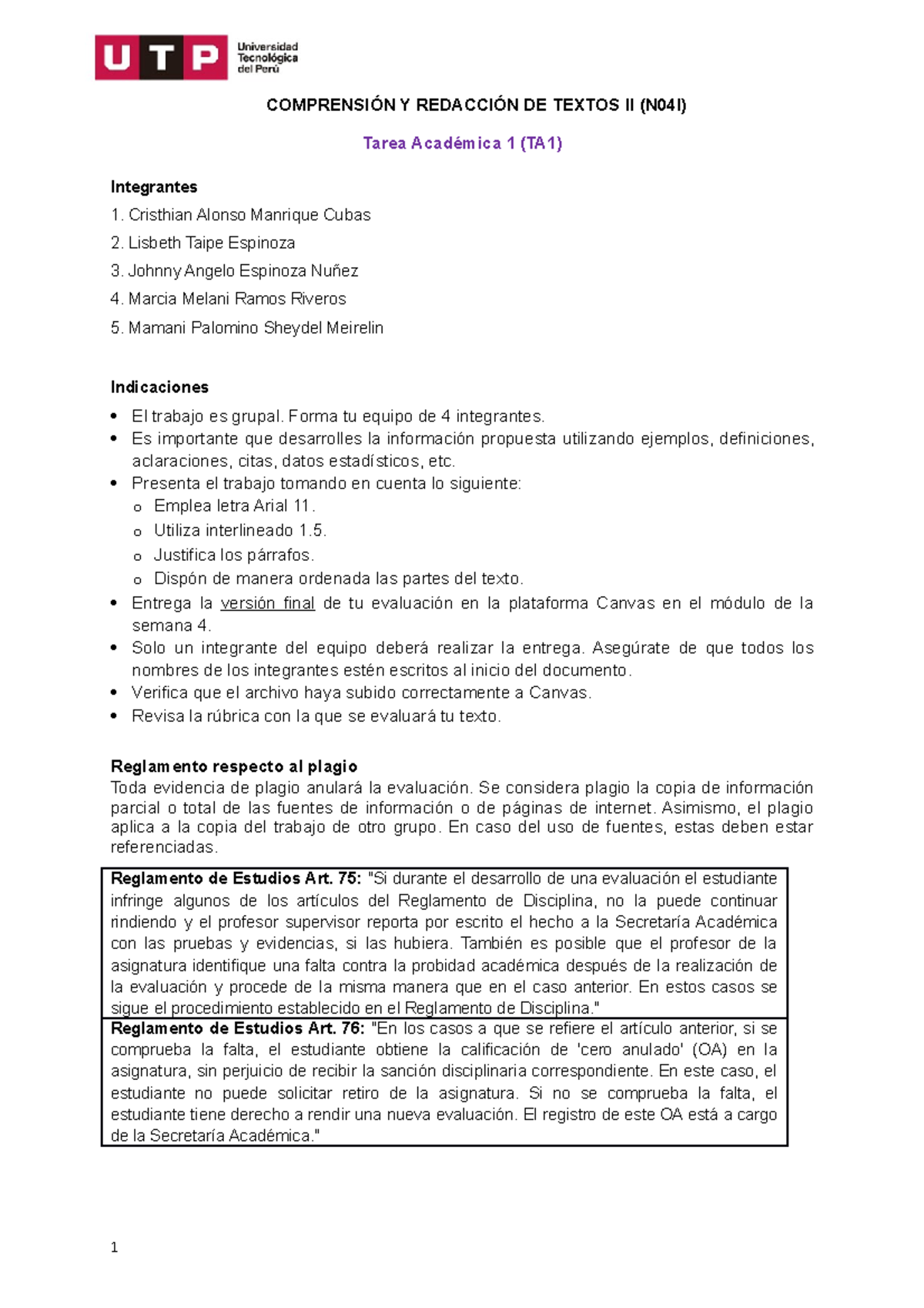 S03 - S04 - Tarea Académica 1 (TA1) formato (2) - COMPRENSIÓN Y REDACCIÓN DE TEXTOS II (N04I ...