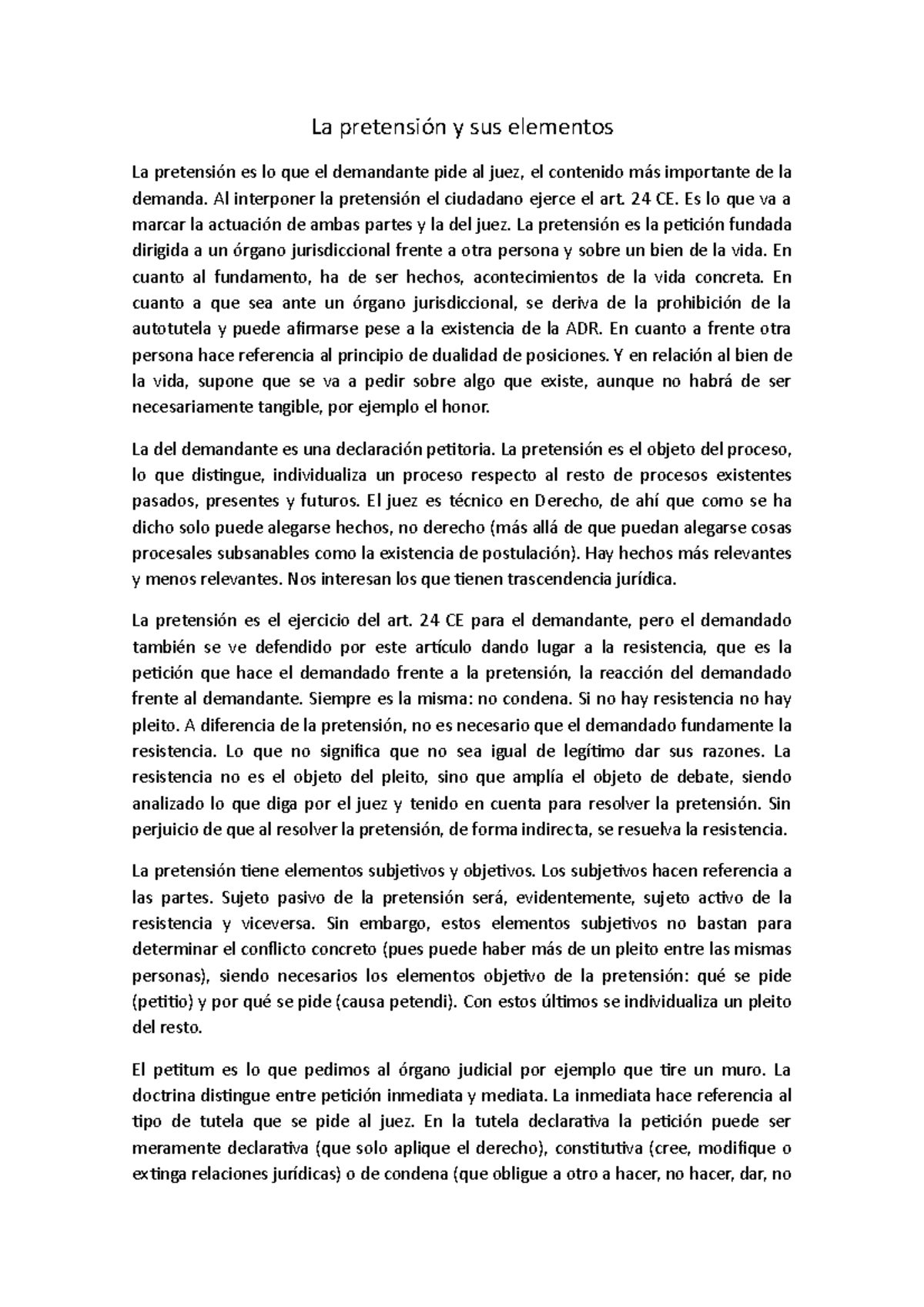 TEMA 4- Definitivo - Apuntes 4 - La pretensión y sus elementos La ...